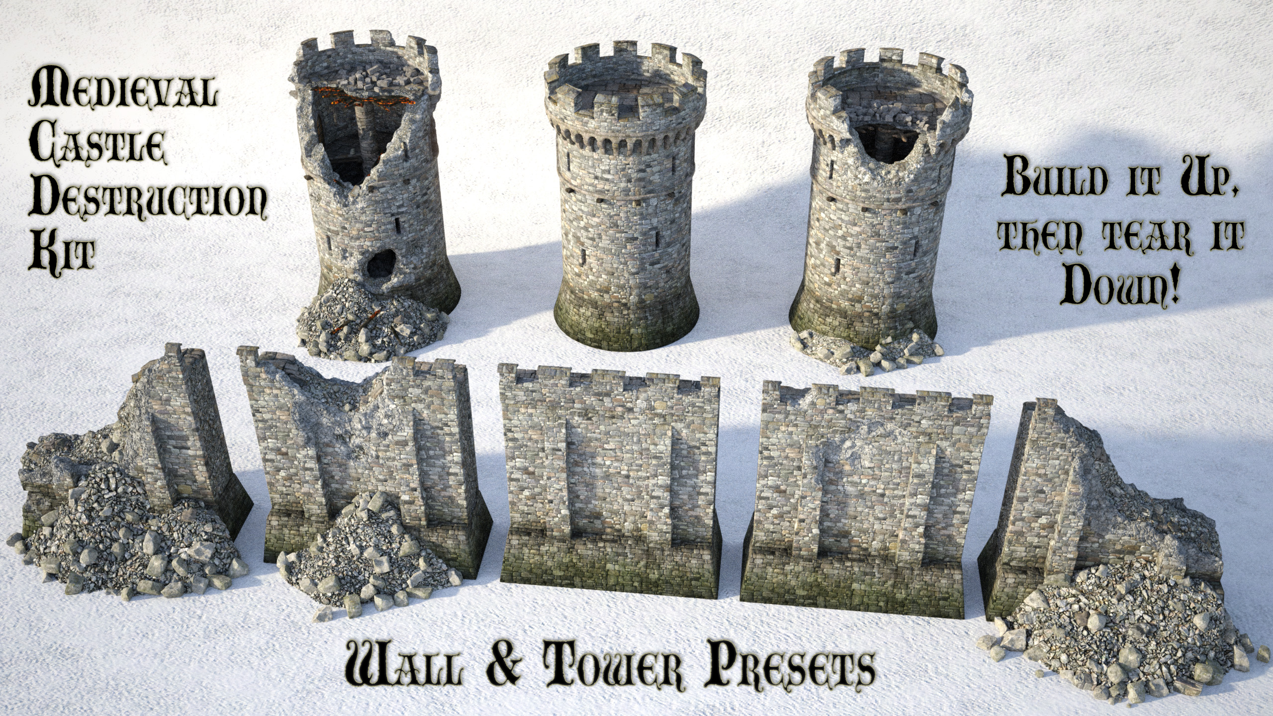 Medieval Castle Destruction Kit - Walls & Towers | Daz 3D