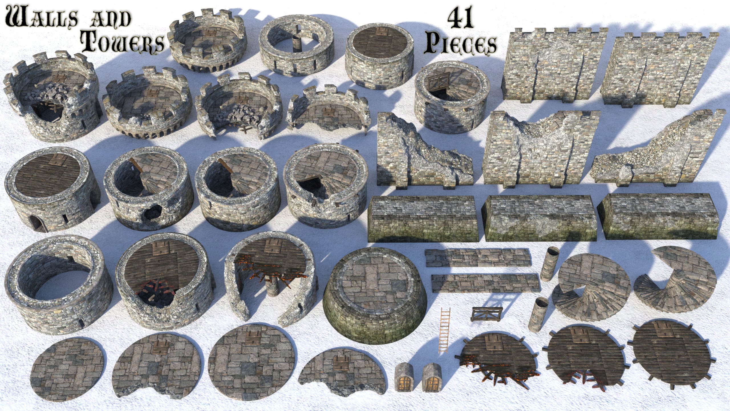 Medieval Castle Destruction Kit - Walls & Towers | Daz 3D