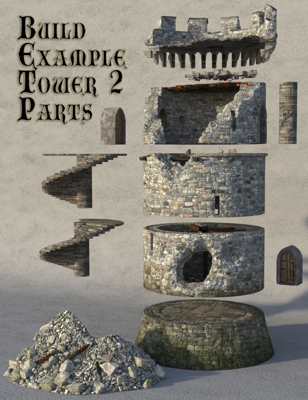 Medieval Castle Destruction Kit - Walls & Towers | Daz 3D