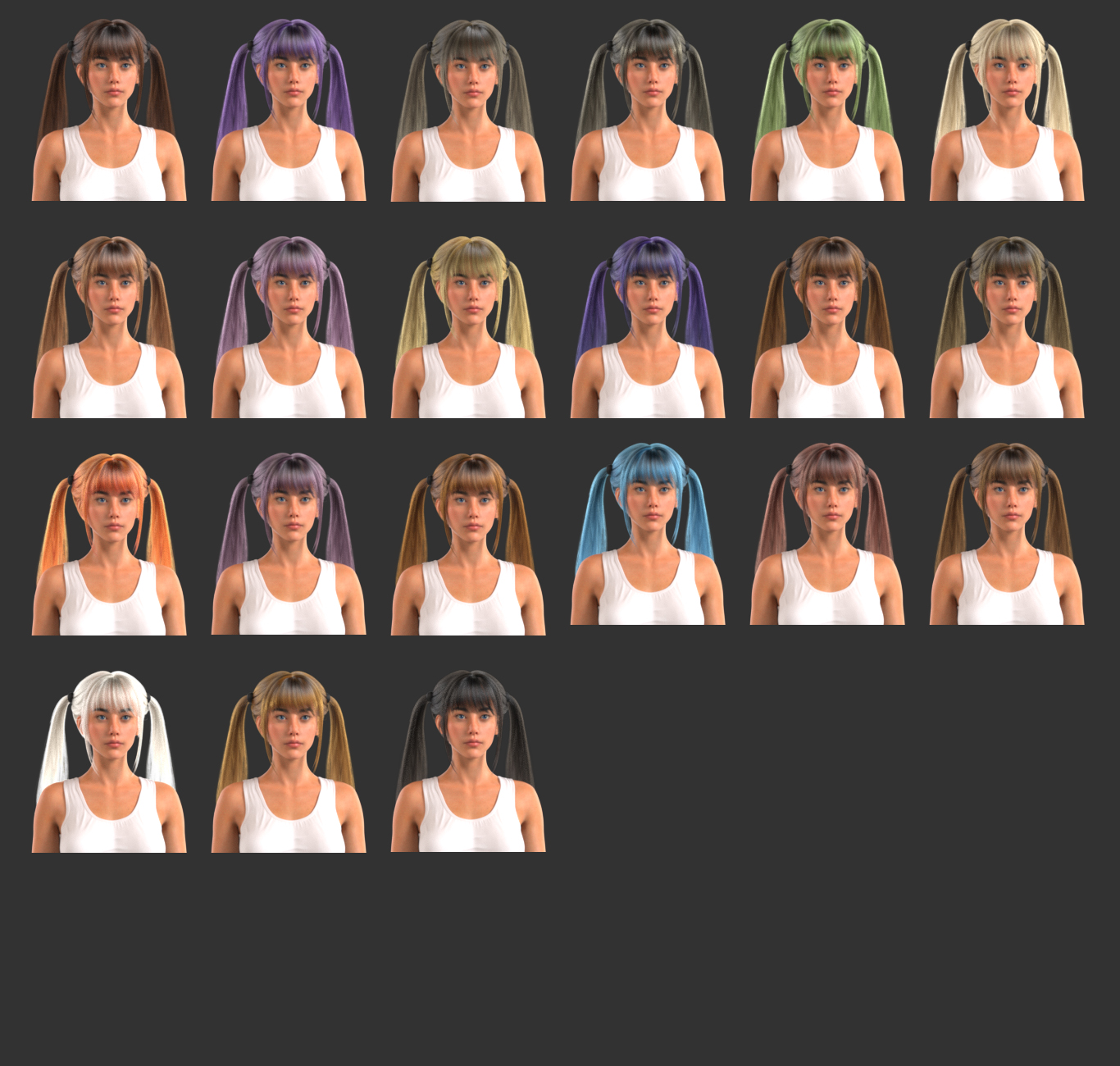 XYZ Classic Twin Tails Hair for Genesis 9 | Daz 3D