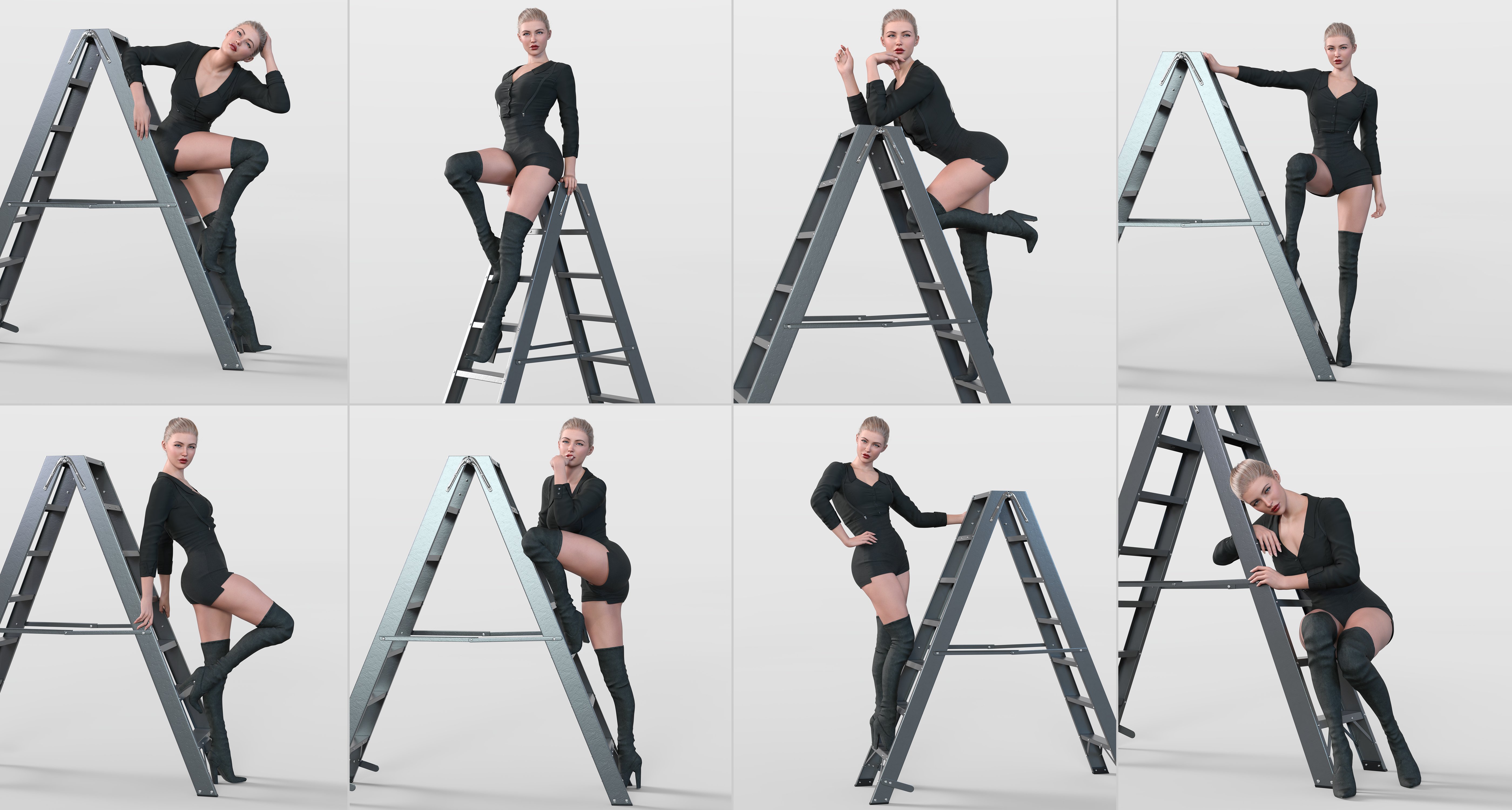 Z Ladder Prop and Poses for Genesis 9 and 8 Female | Daz 3D