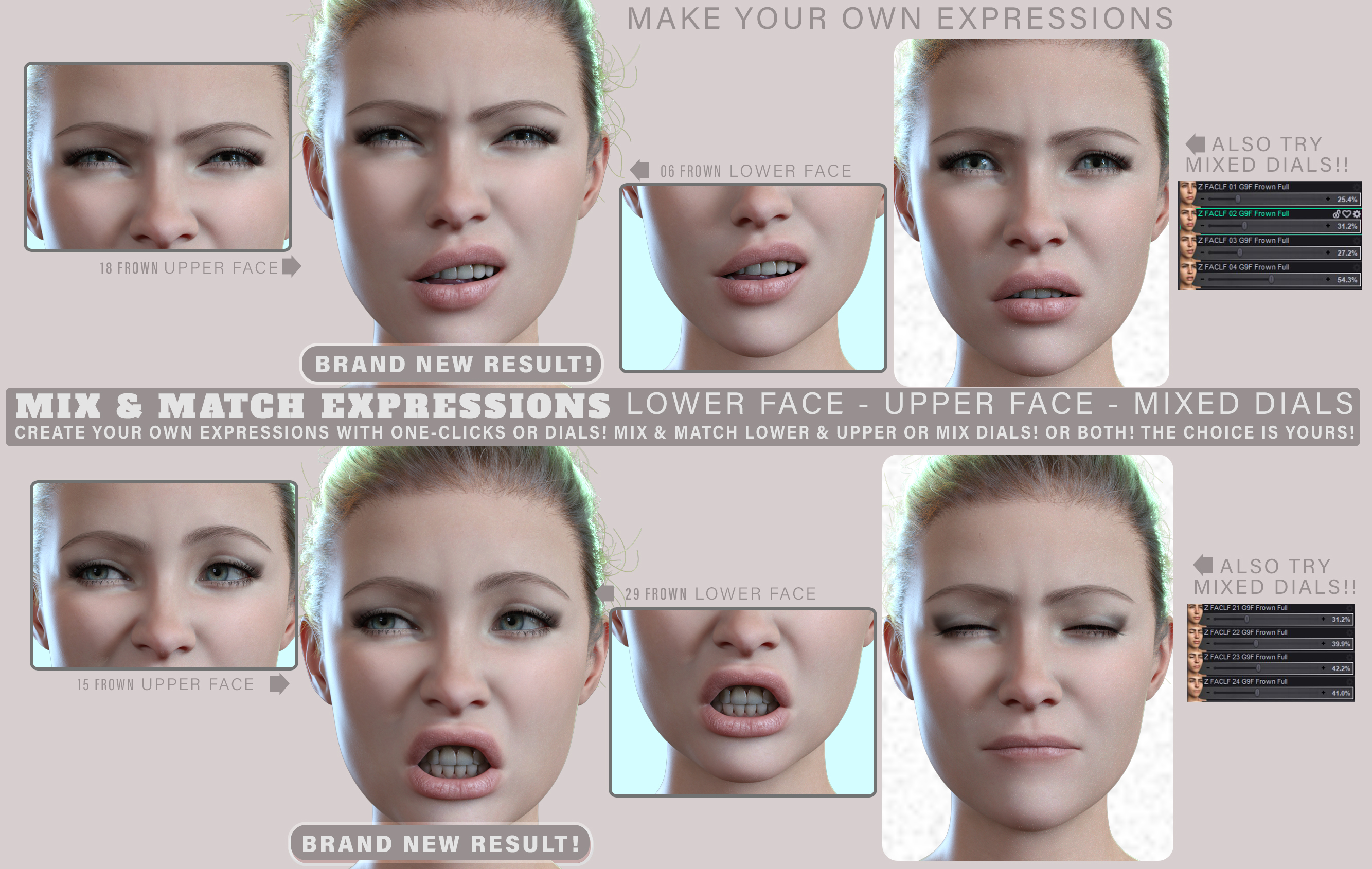 Z Face Library Frowns Expressions for Genesis 9 | Daz 3D