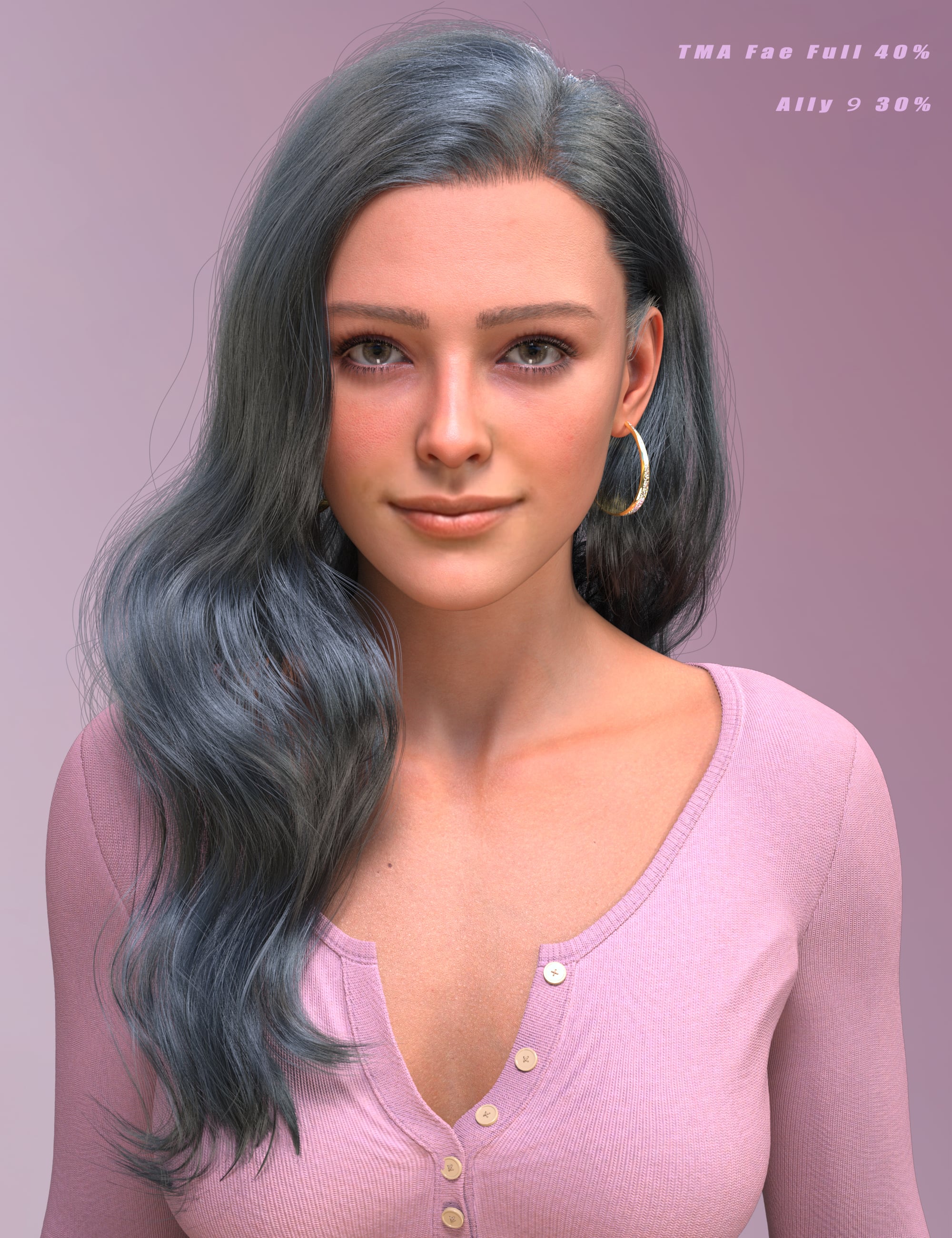 dForce Strand-Based FE Side Swept Curly Hair for Genesis 9 | Daz 3D