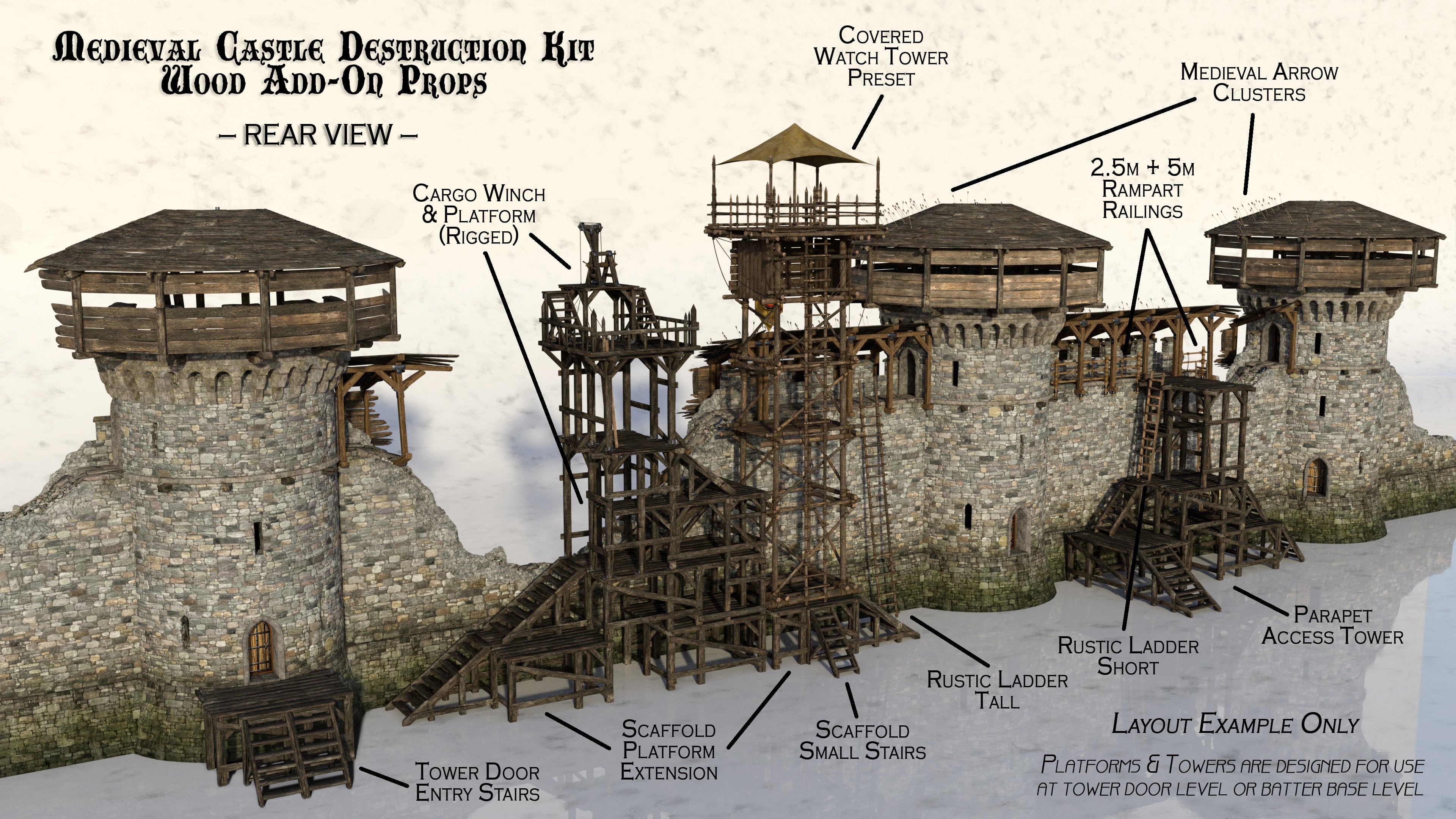 Medieval Castle Destruction Kit - Wood Prop Add-Ons | Daz 3D