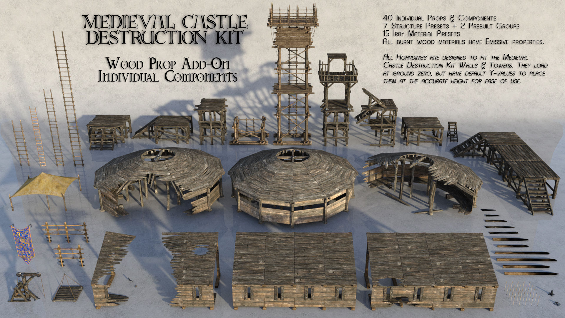 Medieval Castle Destruction Kit - Wood Prop Add-Ons | Daz 3D