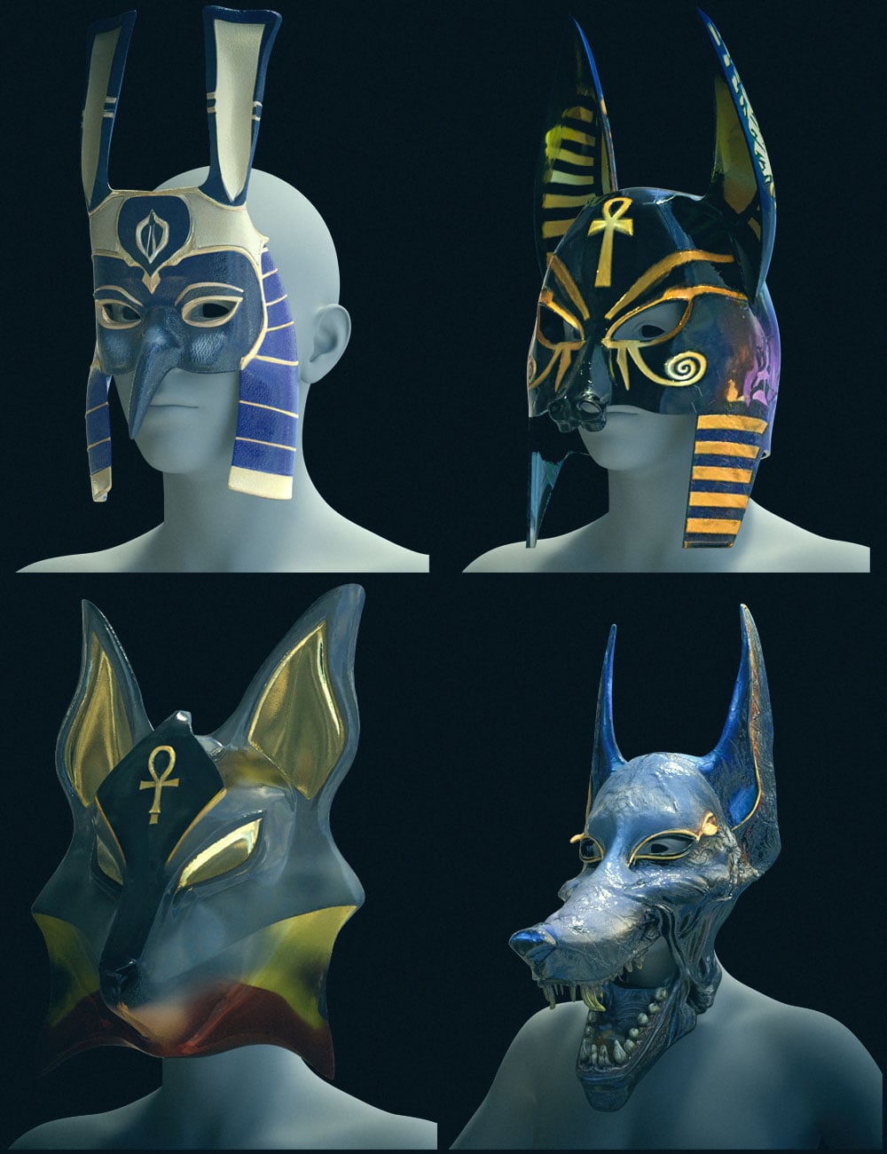 GNBD Egyptian Masks Animals Smart Props for Genesis 9 | Daz 3D