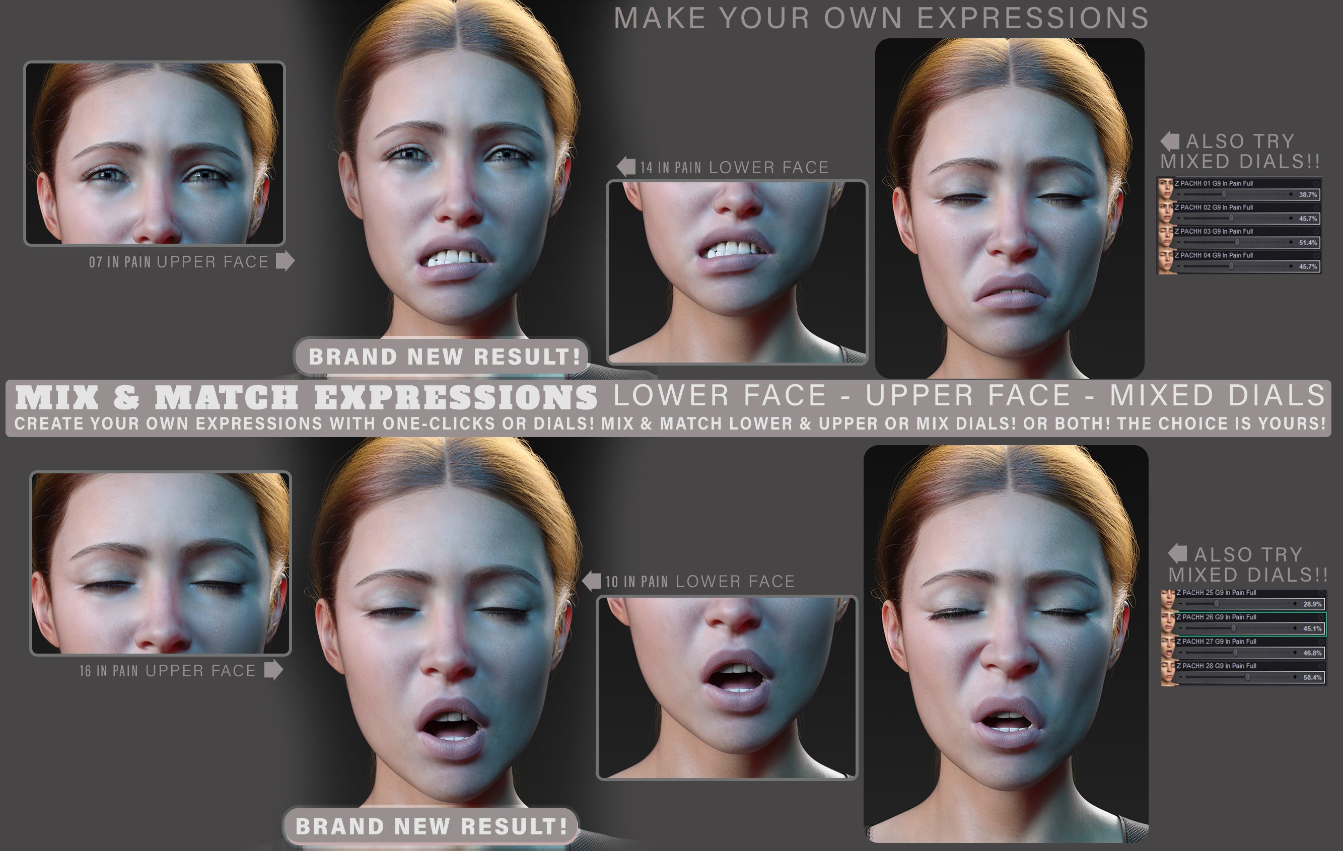 Z Pain Ache and Hurt Expressions for Genesis 9 | Daz 3D