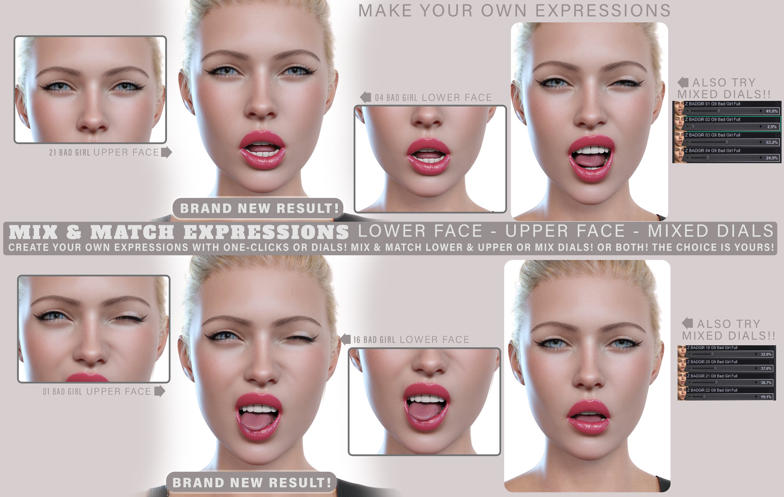 Z Bad Girl Expressions for Genesis 9 | Daz 3D