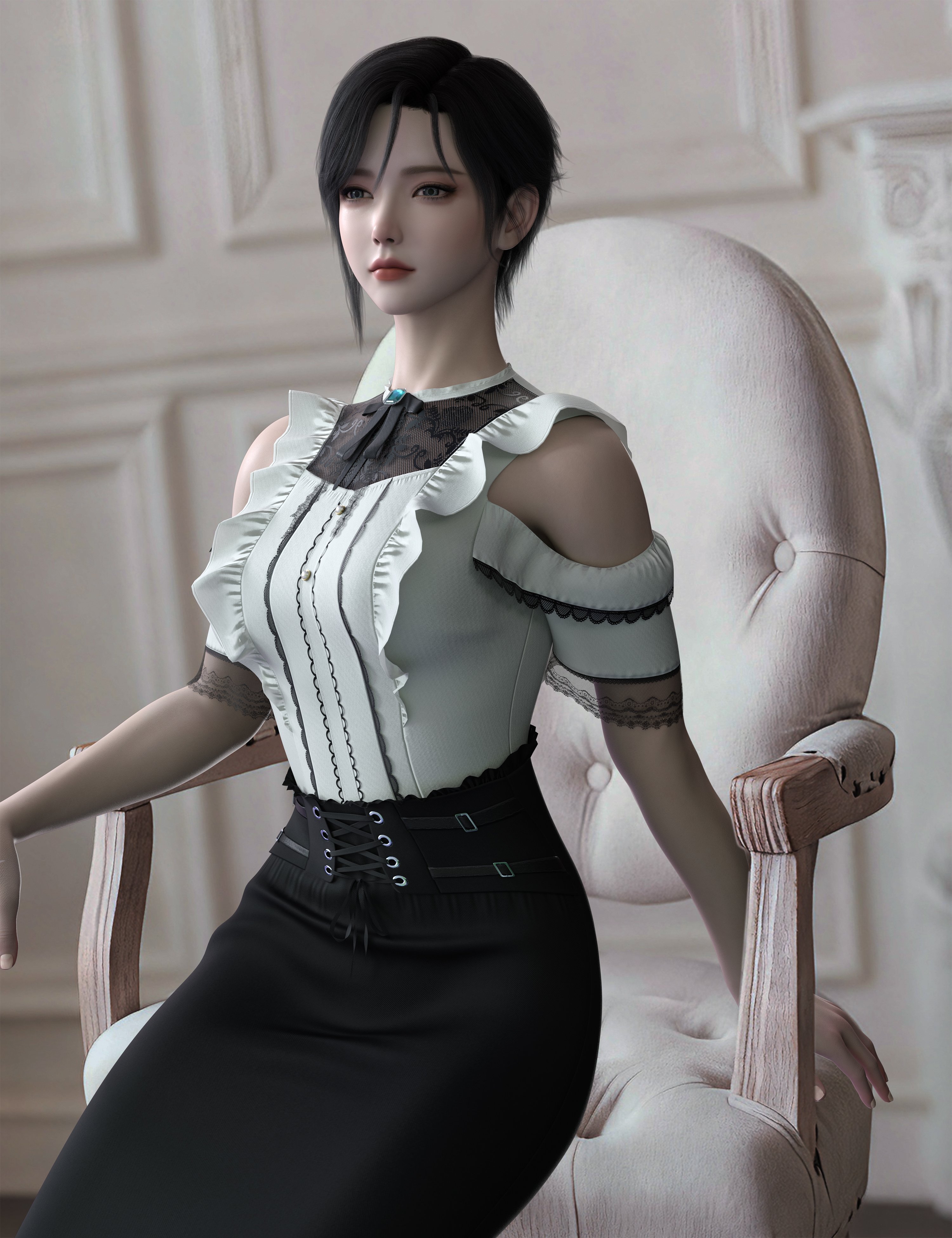 dForce Yk Lace Fishtail Skirt Outfit for Genesis 9 | Daz 3D