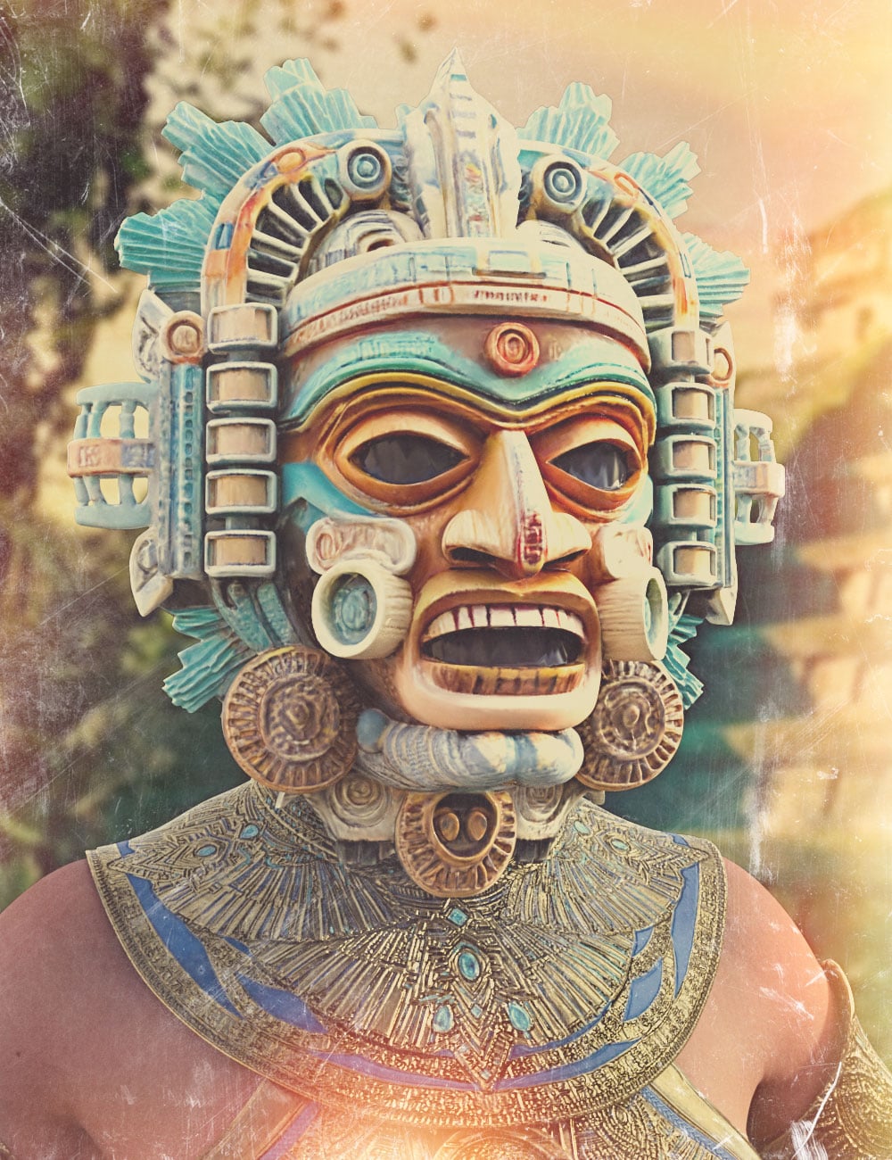 Old World Ruins Inca Mayan Head Masks Genesis 9 Base | Daz 3D