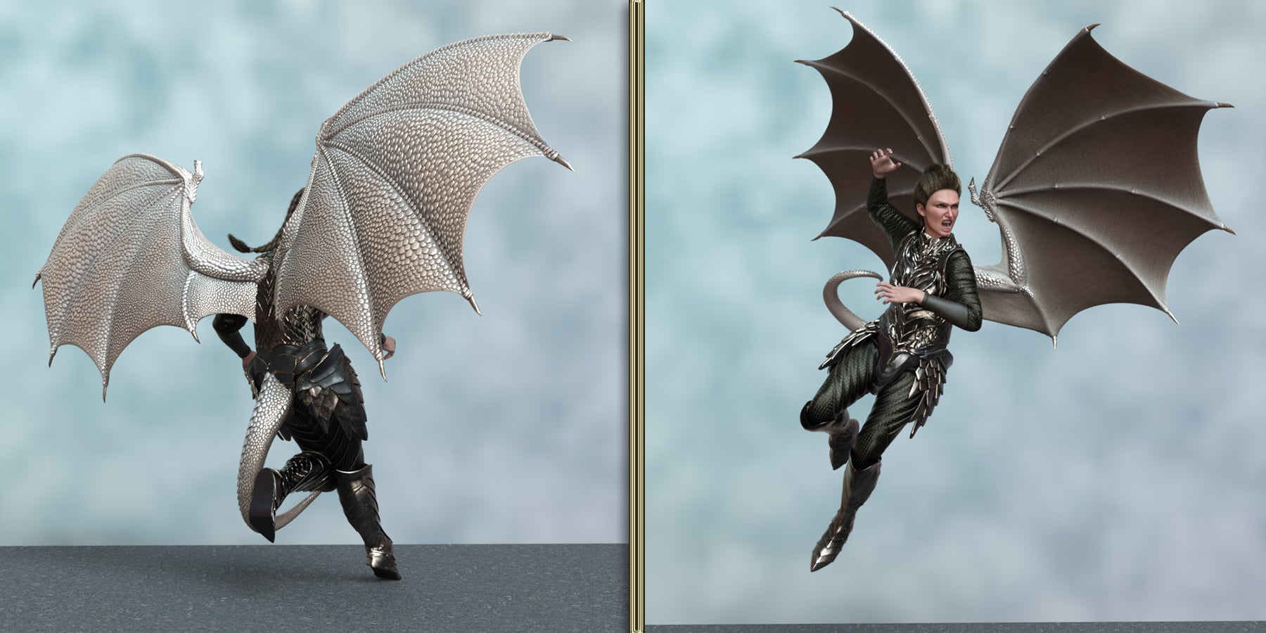 Dragonesque Hierarchical Poses for Dragon Wings and Tail for Genesis 9 ...