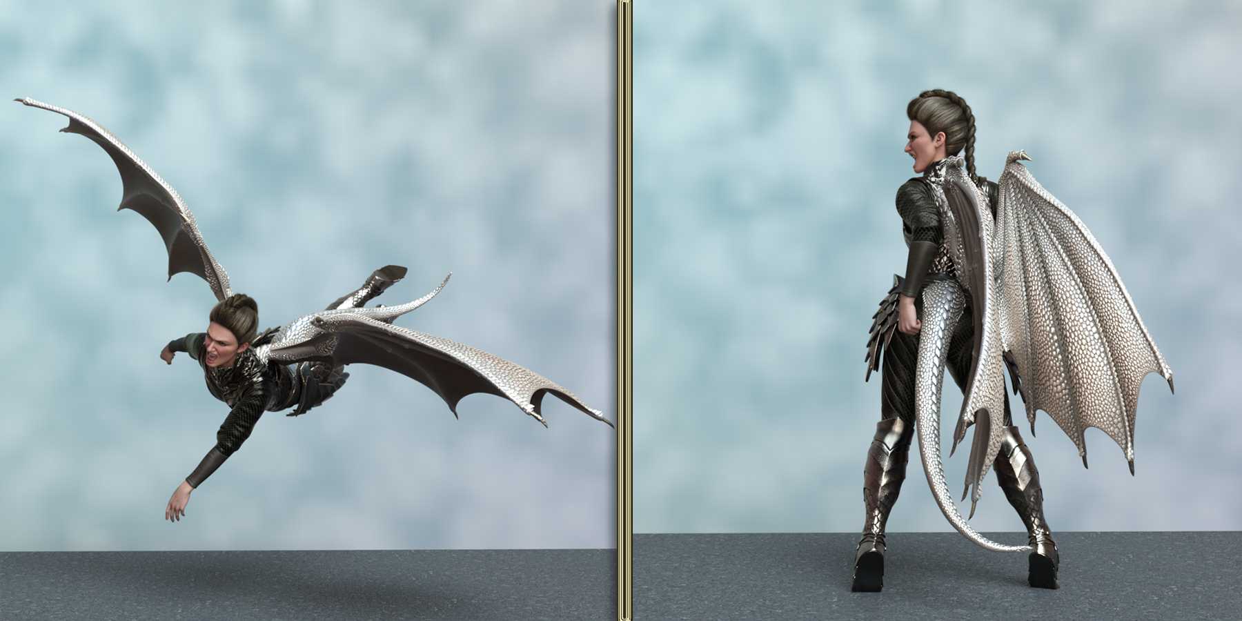 Dragonesque Hierarchical Poses for Dragon Wings and Tail for Genesis 9 ...