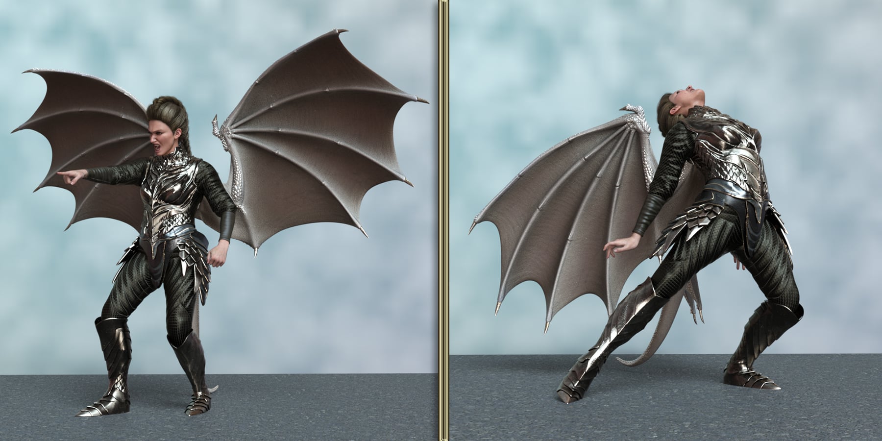 Dragonesque Hierarchical Poses for Dragon Wings and Tail for Genesis 9 ...