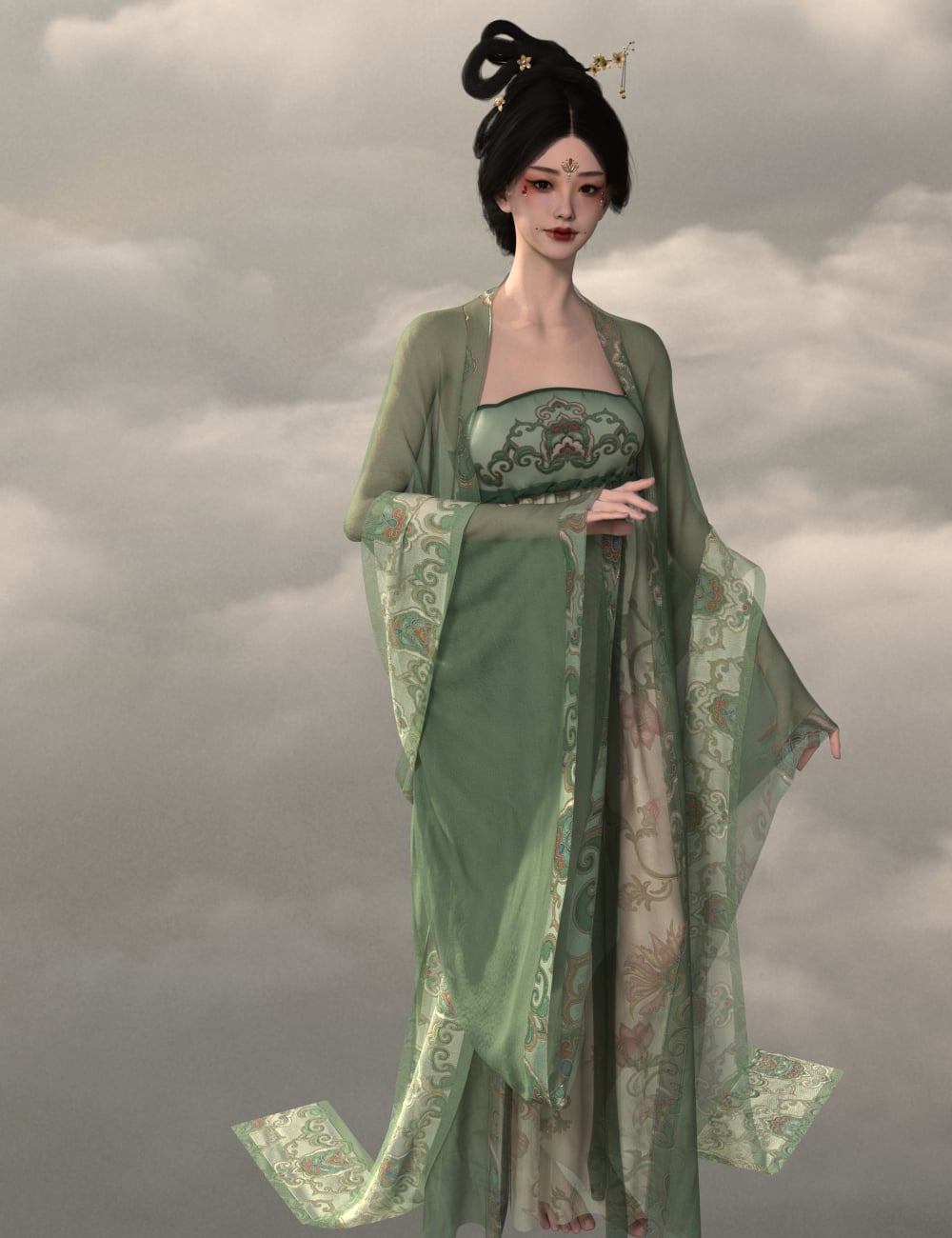 dForce Lala Tang Dynasty Hanfu for Genesis 9 ⋆ Freebies Daz 3D