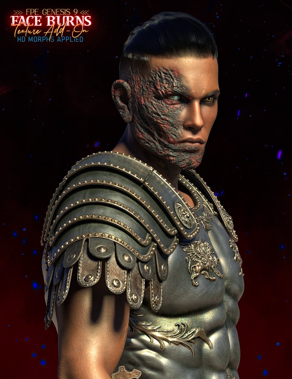FPE HD Face Burns Carbonized Add-On for Genesis 9 | Daz 3D