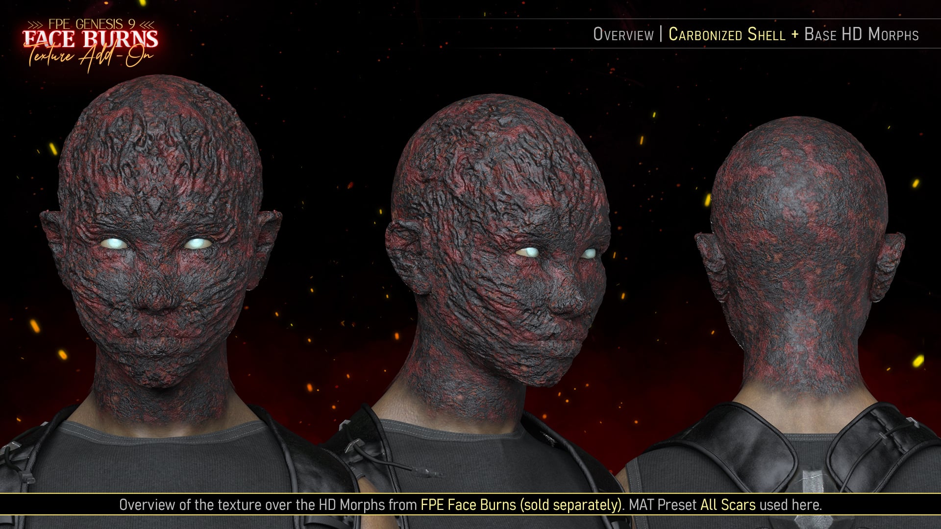 FPE HD Face Burns Carbonized Add-On for Genesis 9 | Daz 3D