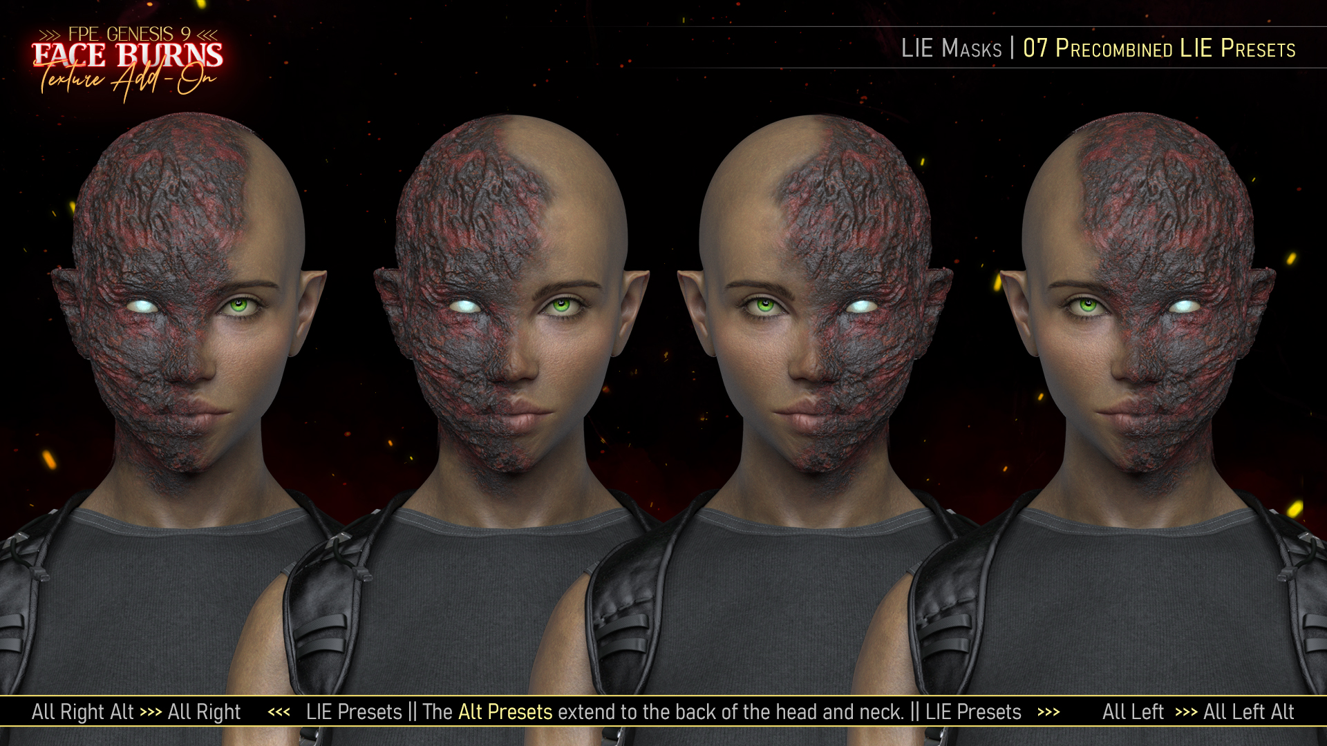 FPE HD Face Burns Carbonized Add-On for Genesis 9 | Daz 3D