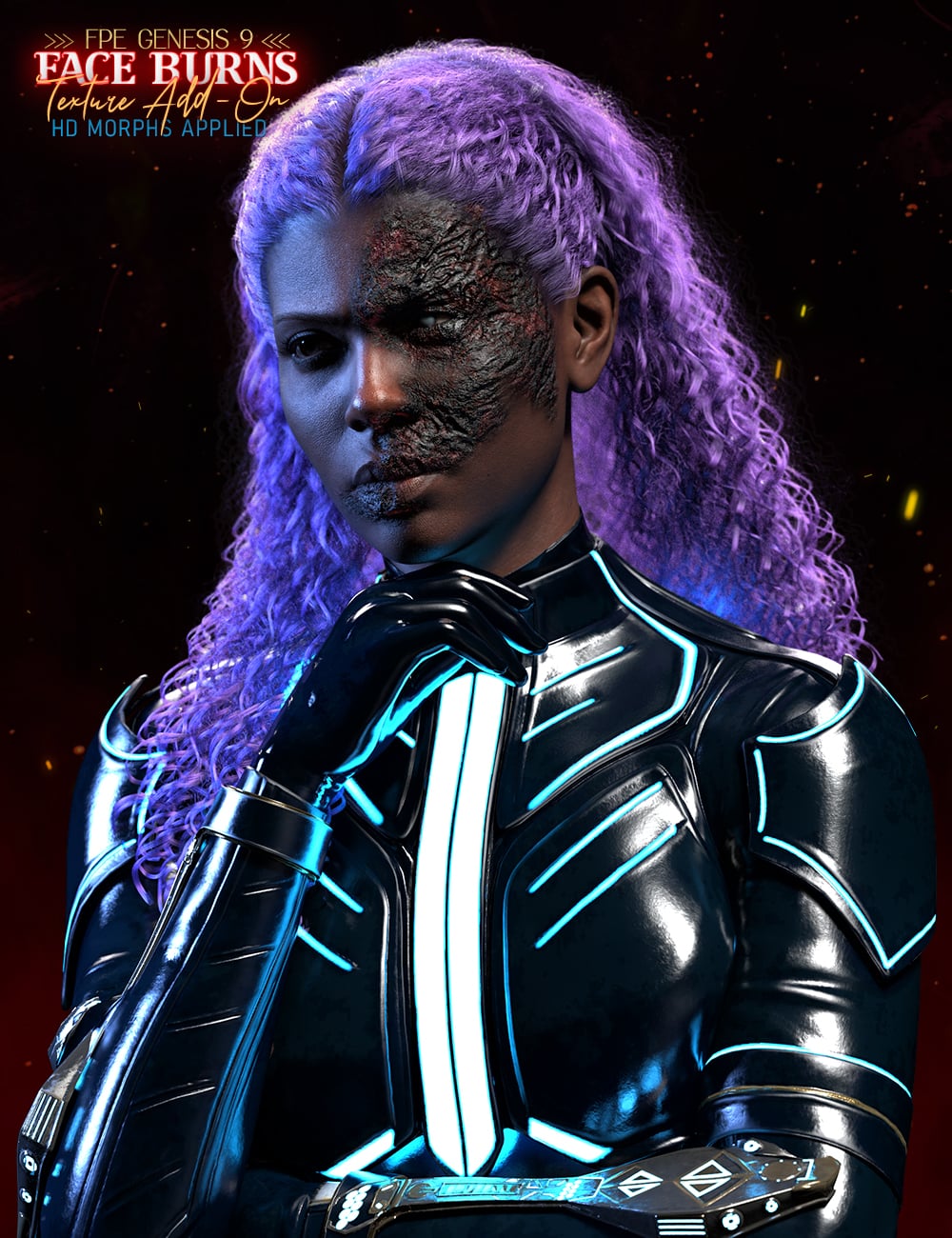 FPE HD Face Burns Carbonized Add-On for Genesis 9 | Daz 3D