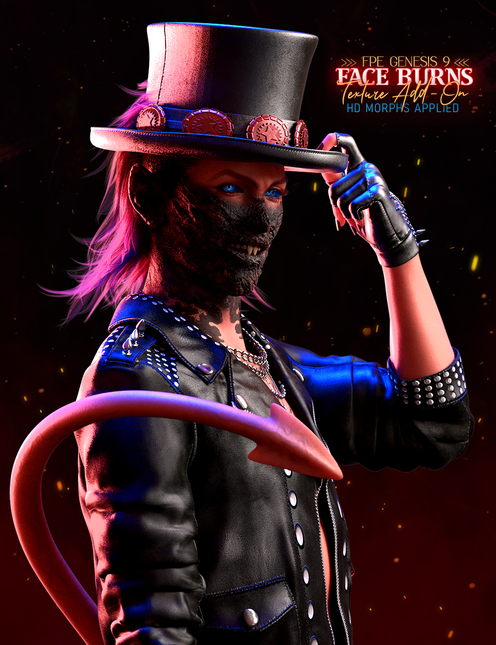 FPE HD Face Burns Carbonized Add-On for Genesis 9 | Daz 3D