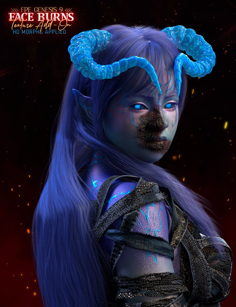 FPE HD Face Burns Carbonized Add-On for Genesis 9 | Daz 3D