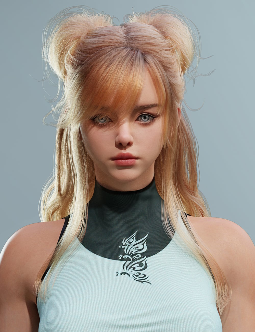 dForce Double Bun Cape Hair for Genesis 9 | Daz 3D