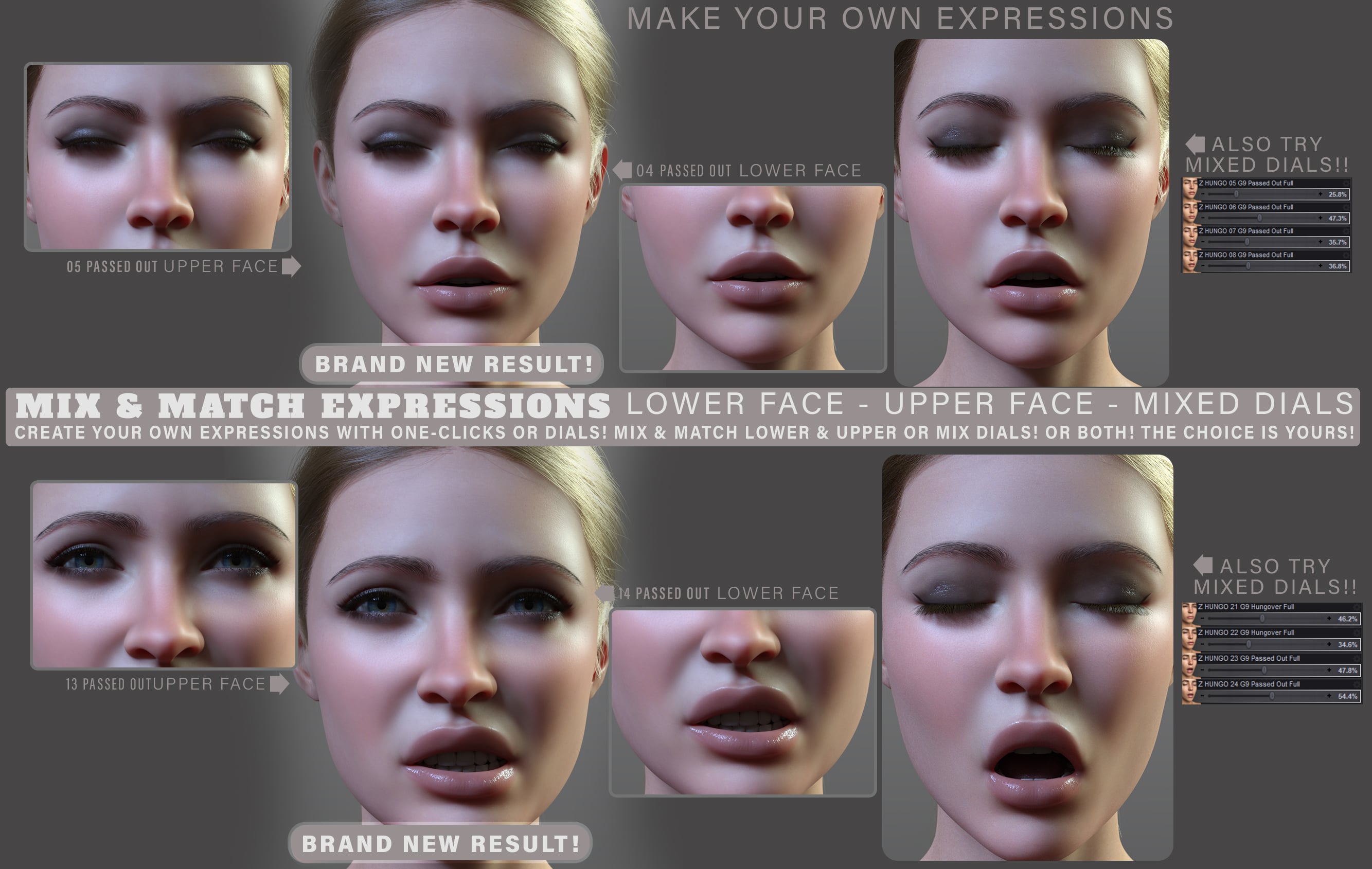 Z Hungover and Passed Out Expressions for Genesis 9 | Daz 3D