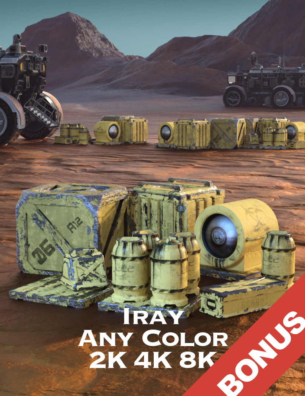 Lazarus CC Crates 2K 4K 8K Iray Quad Texture Add-On | Daz 3D