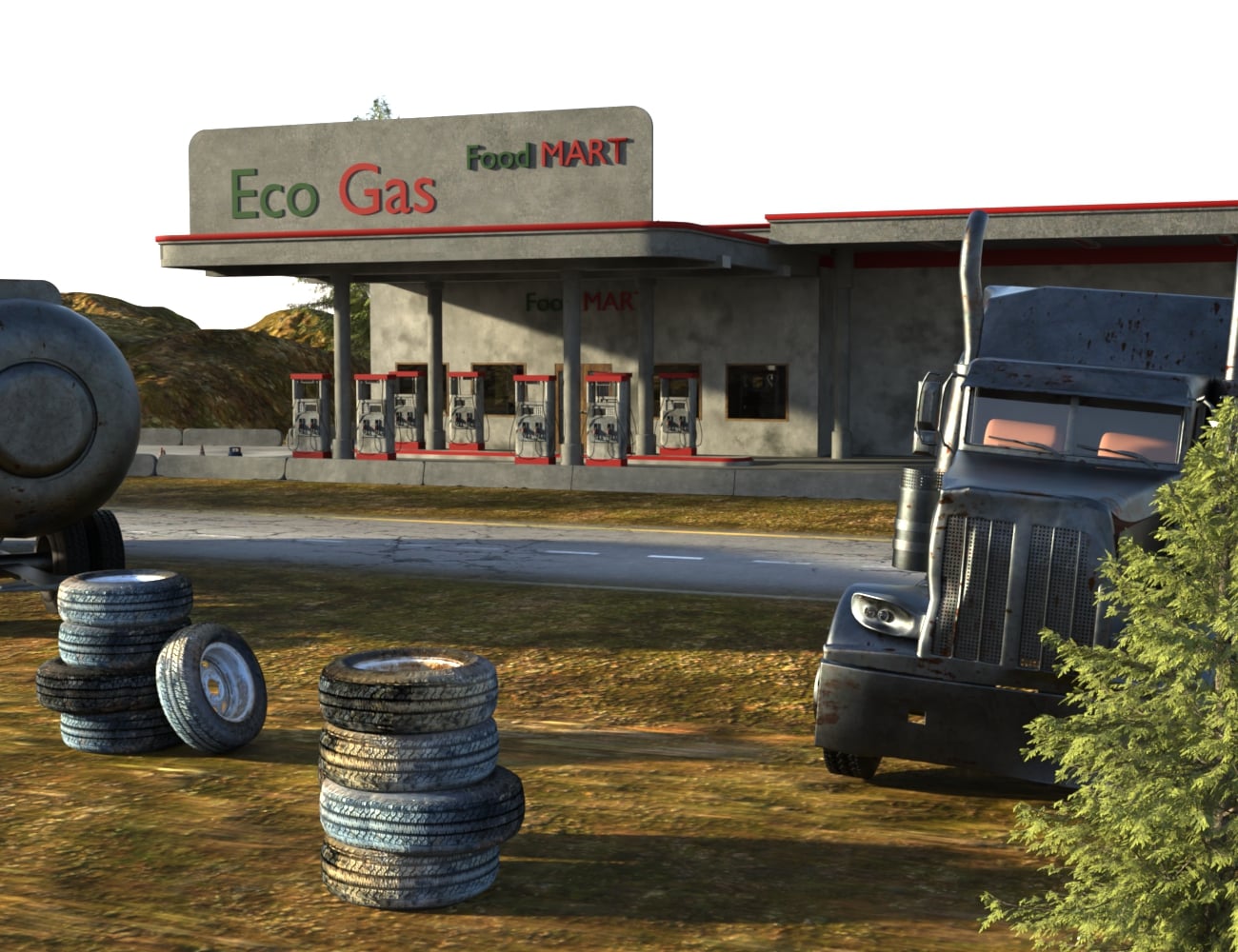 AP Post-Apocalyptic Gas Station Prop Set | Daz 3D