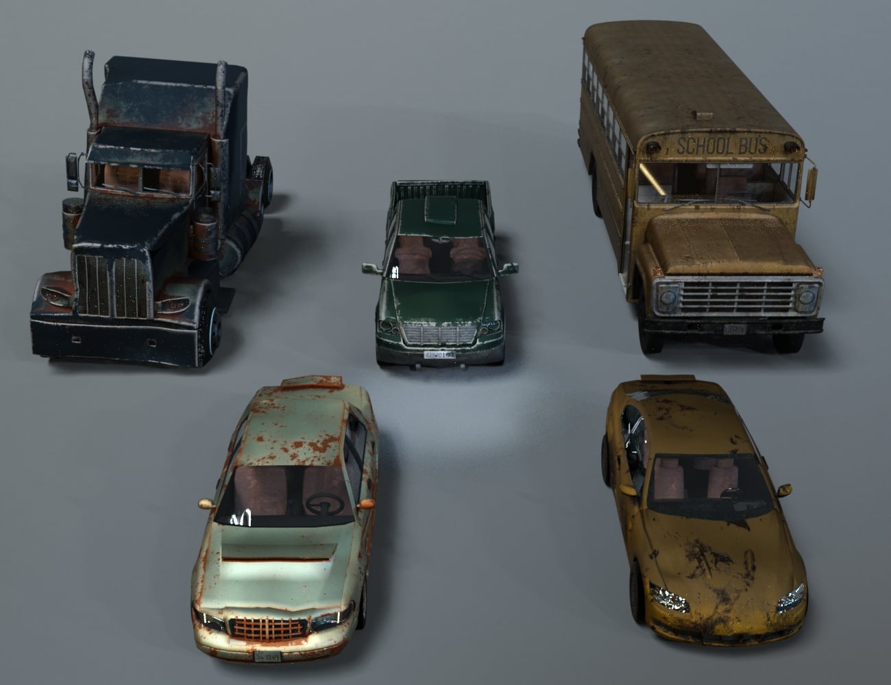 AP Post-Apocalyptic Cars Prop Set | Daz 3D