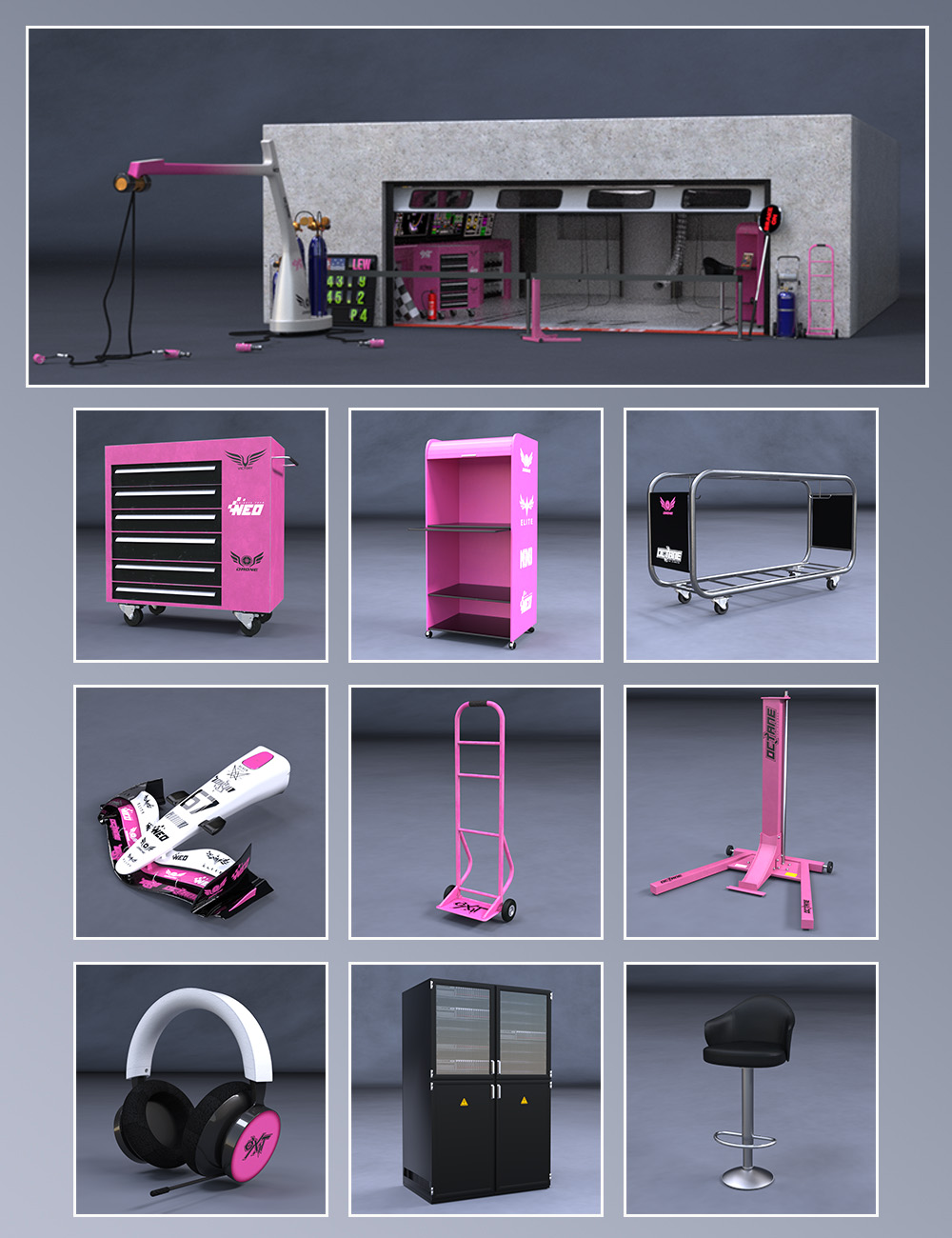 Concept Race Car Pit Lane Garage | Daz 3D
