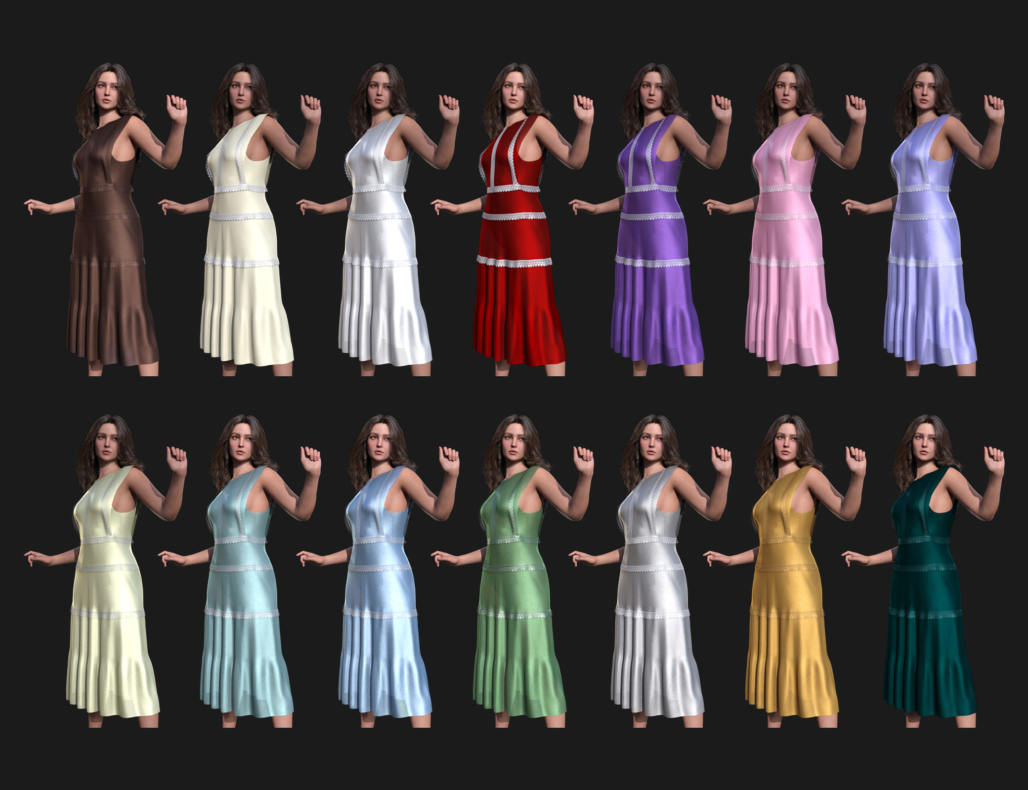dForce MK Lace Trim Layered Dress for Genesis 9 | Daz 3D