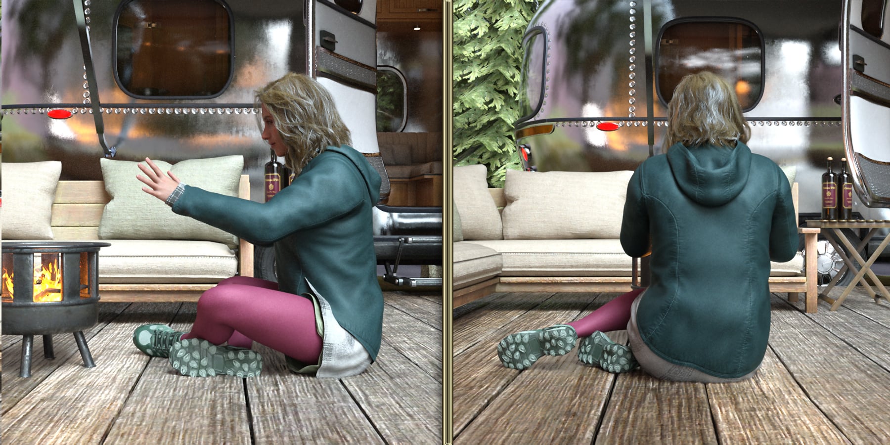 Camping Poses for Genesis 9 and XI Campsite | Daz 3D