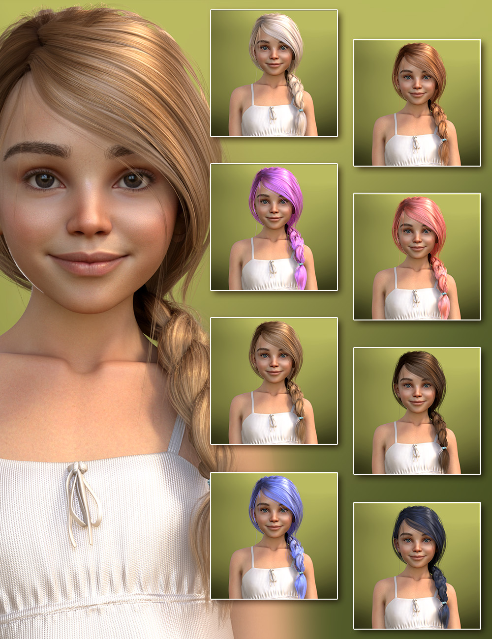 Paige Side-Braid Hair for Genesis 9 | Daz 3D