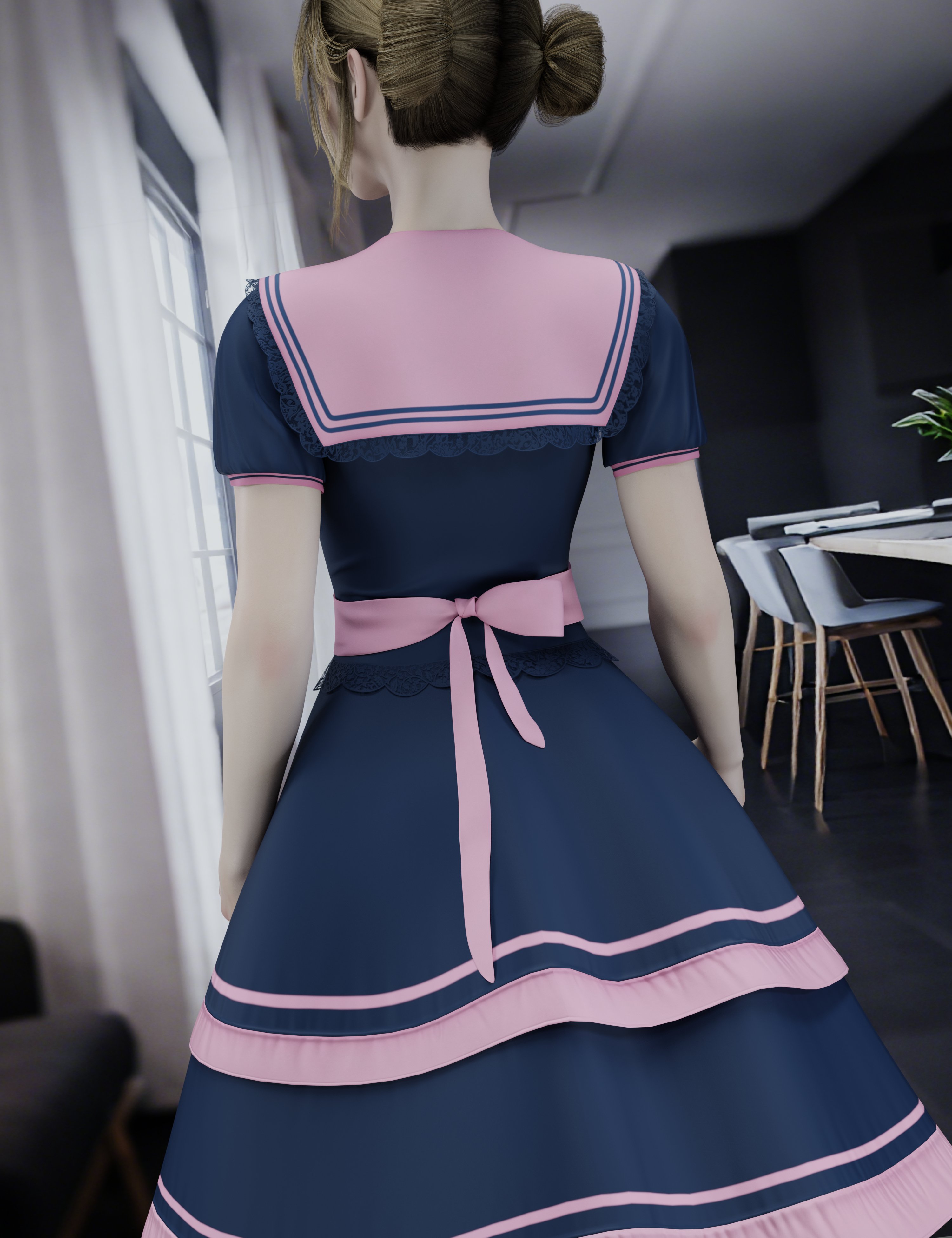 dForce Sailor Collar Short Sleeve Ruffle Dress Outfit for Genesis 9 ...