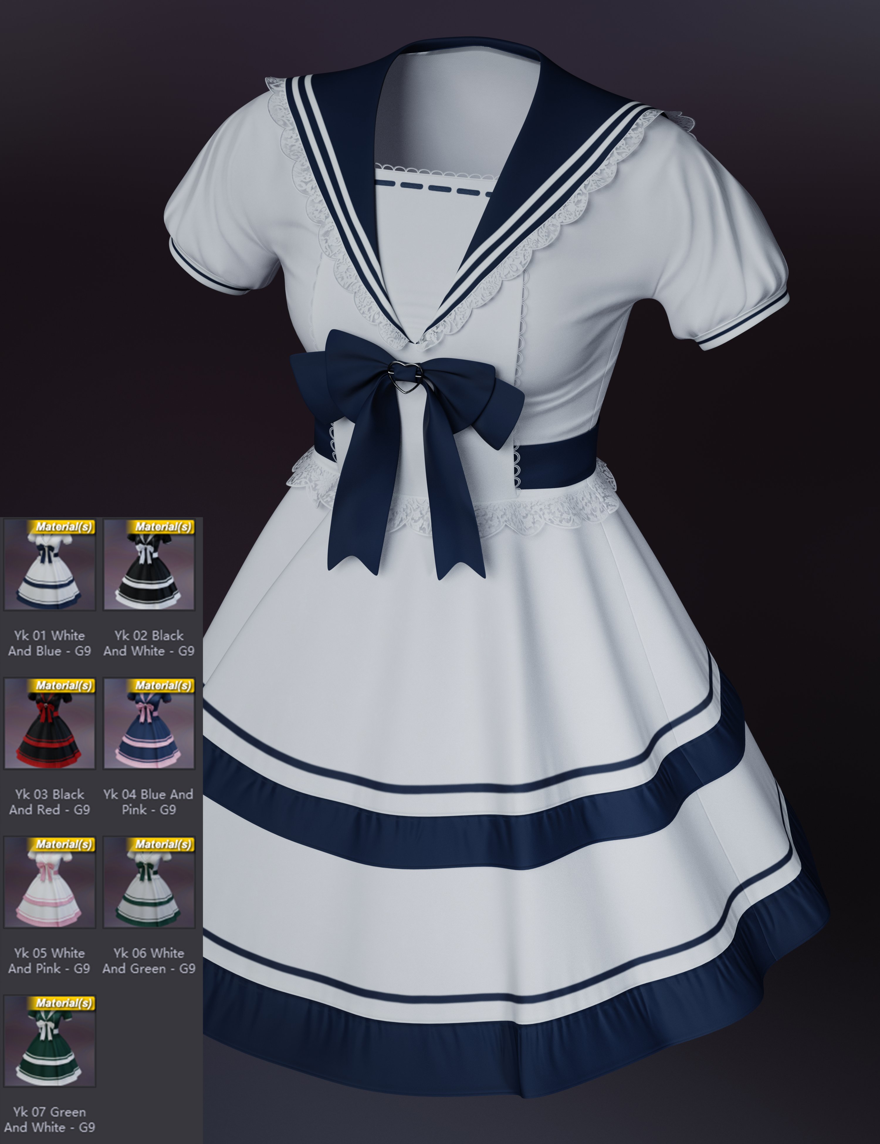 dForce Sailor Collar Short Sleeve Ruffle Dress Outfit for Genesis 9 ...