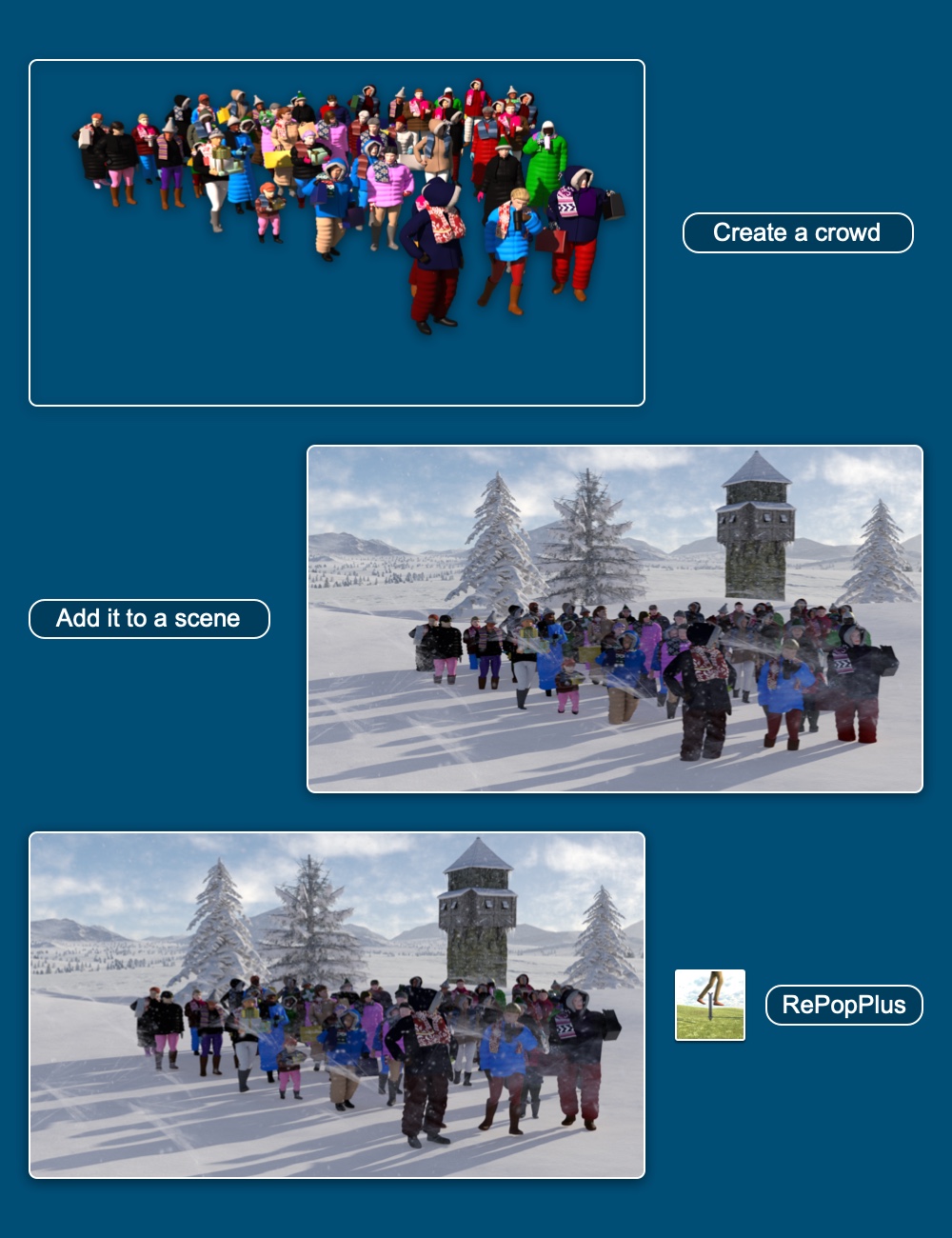 LowPi Crowd Generation: RePopPlus | Daz 3D
