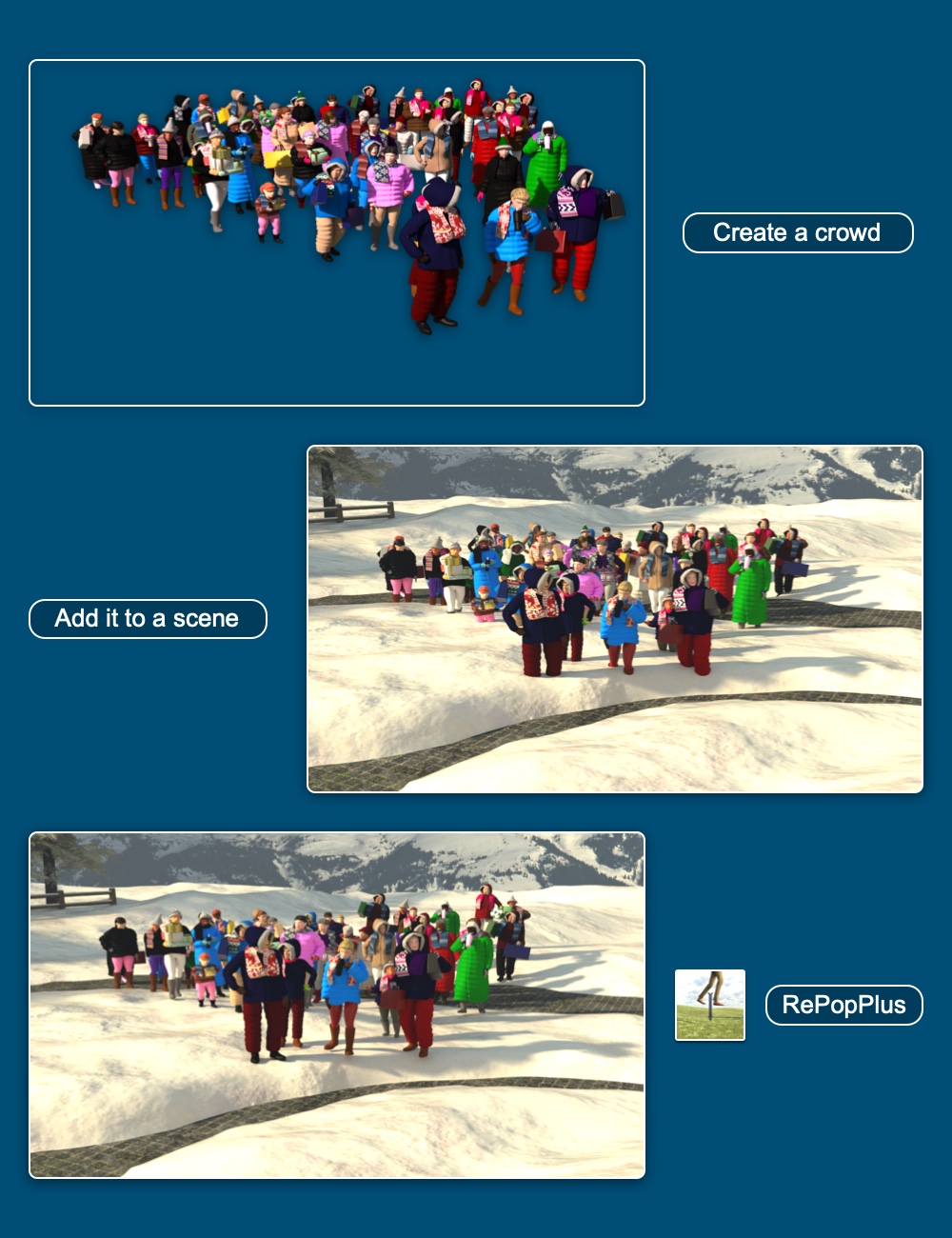 LowPi Crowd Generation: RePopPlus | Daz 3D