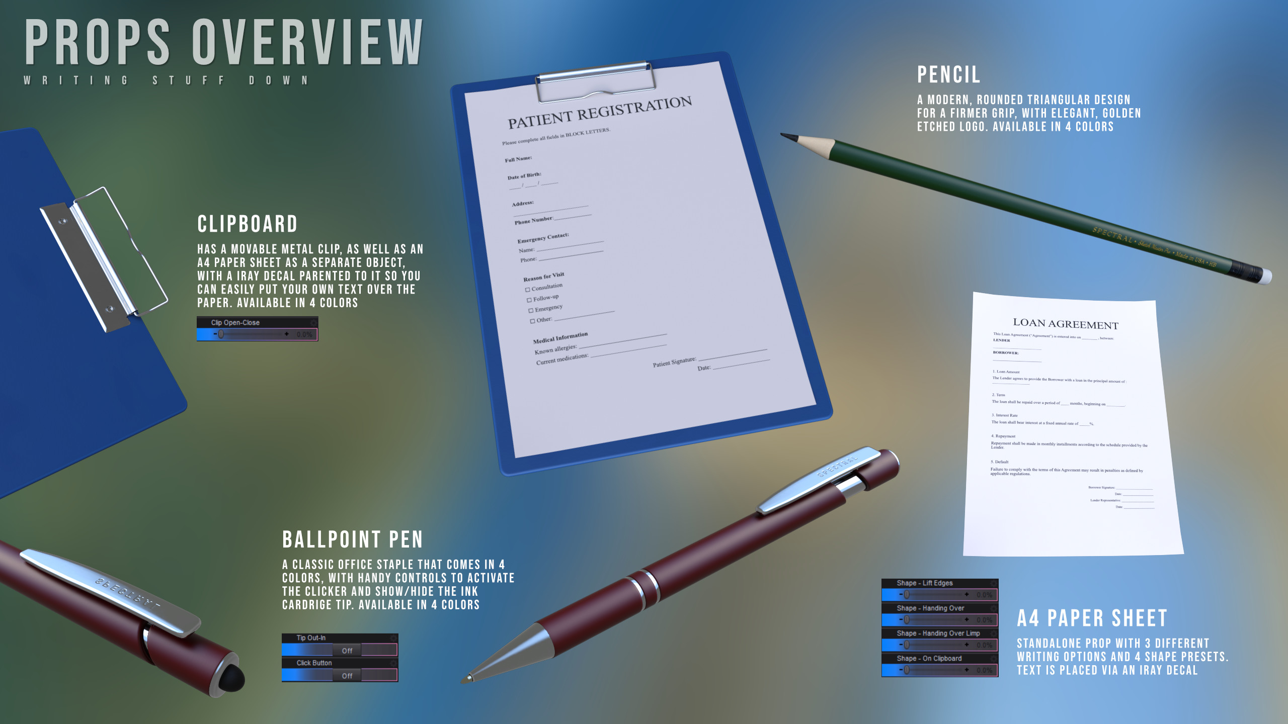 Writing Stuff Down - Props and Poses for Genesis 9 and 8 Female | Daz 3D