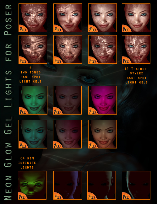 Neon Glow Light Gels for Poser | Daz 3D
