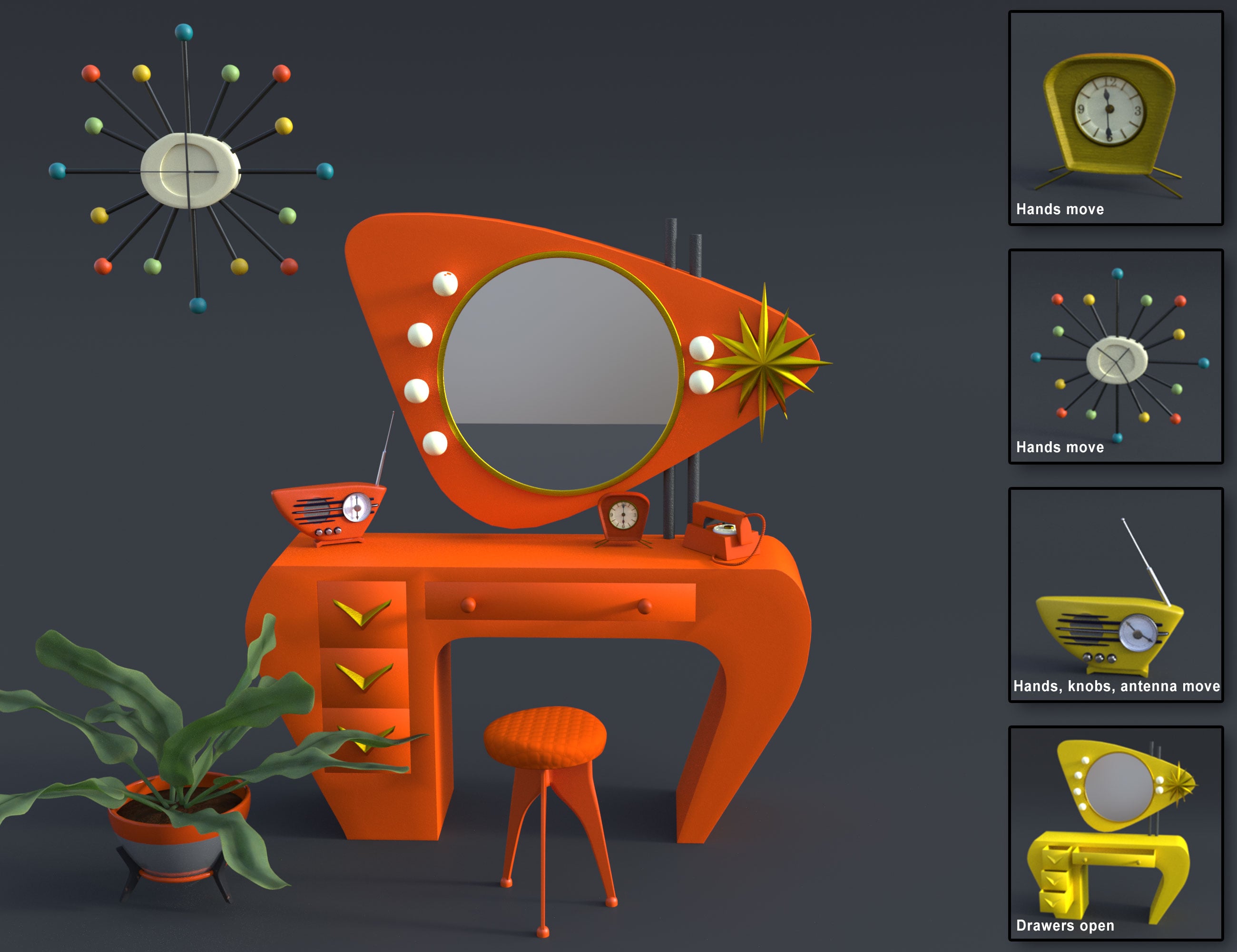 Atomic Chic Vanity Furniture Set | Daz 3D