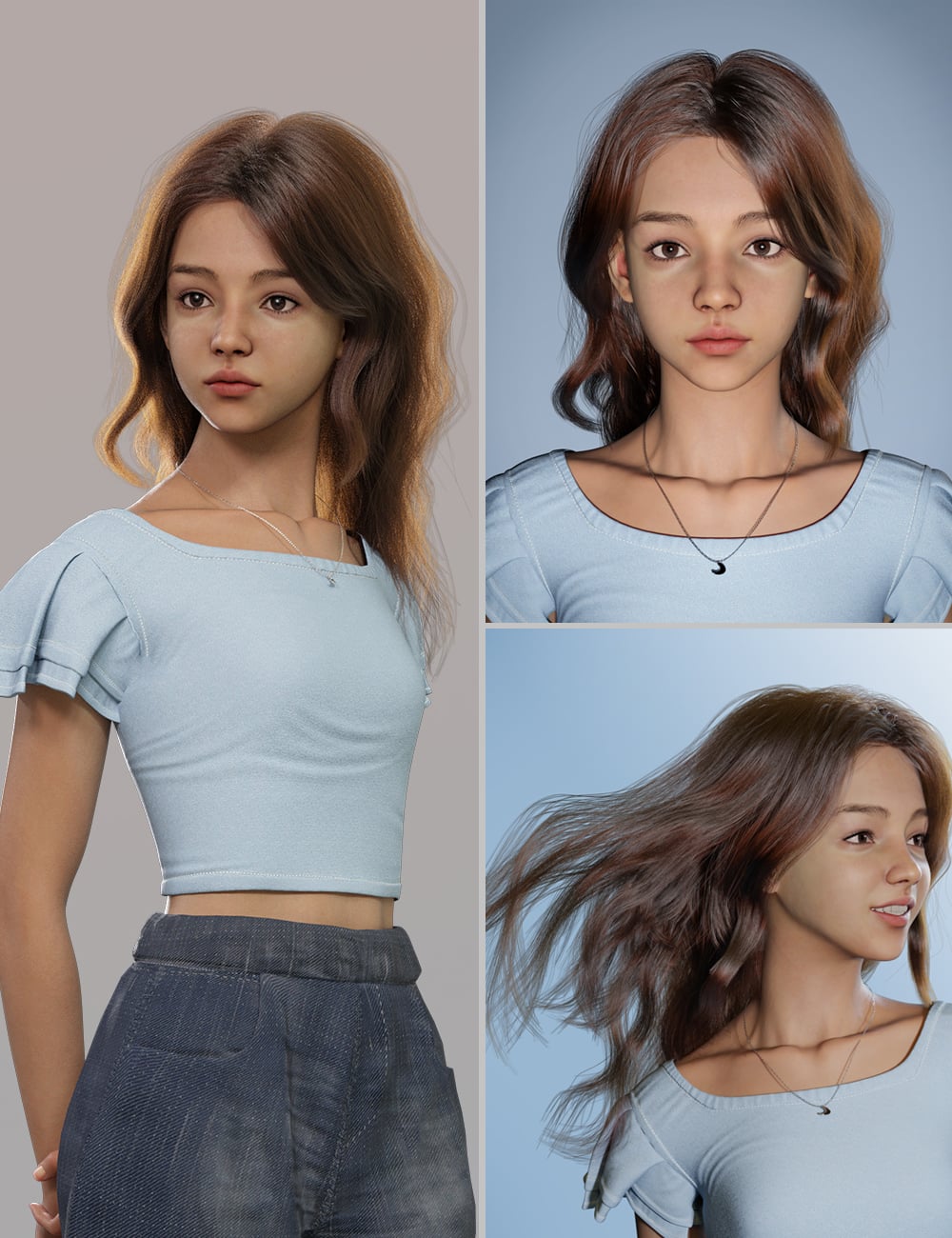 dForce Medium-Length Wavy Hair for Genesis 9 | Daz 3D