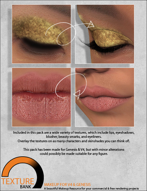 Texture Bank Vol 15 V4 and Genesis Makeup | Daz 3D