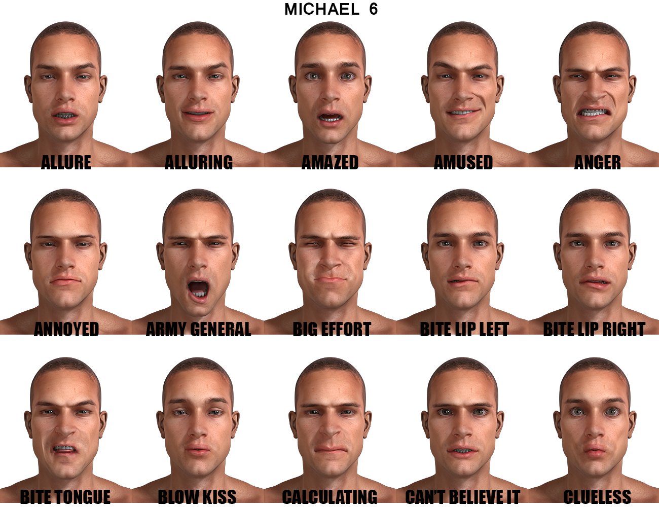 Genesis 2 Male(s) Expressions & Face aniBlocks | Daz 3D