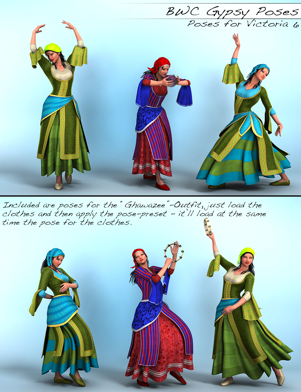 BWC Gypsy - Poses for Victoria 6 | Daz 3D