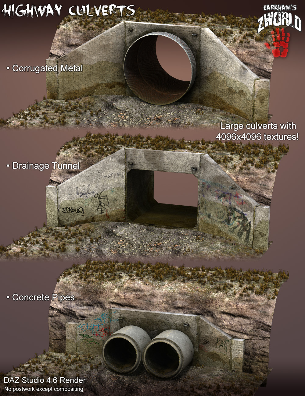 EArkham's ZWorld Highway Culverts | Daz 3D