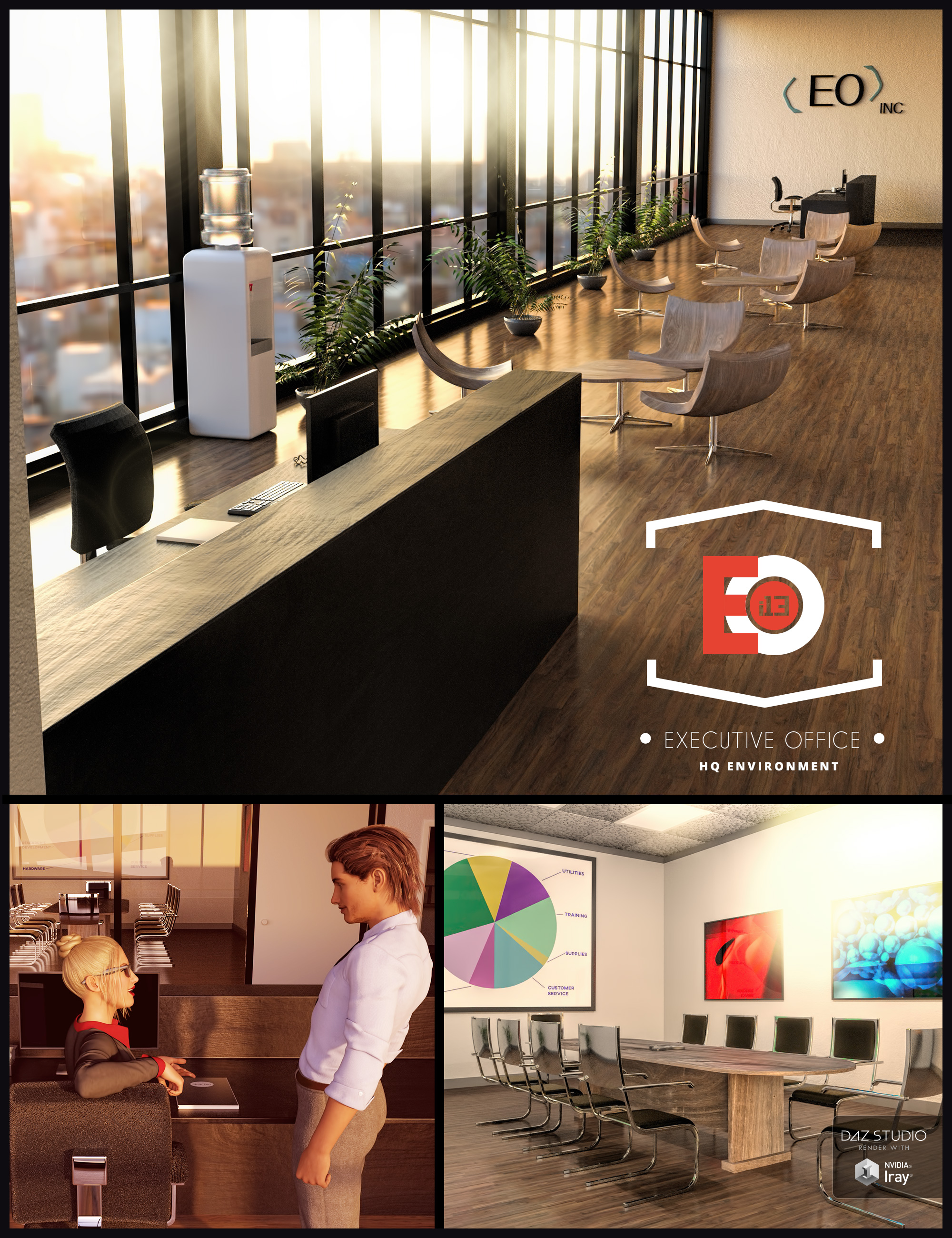 i13 Executive Environment, Outfit and Pose Bundle | Daz 3D