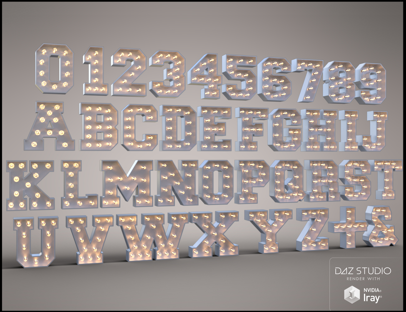 Alphabet and Number Props with Lights for Iray | Daz 3D