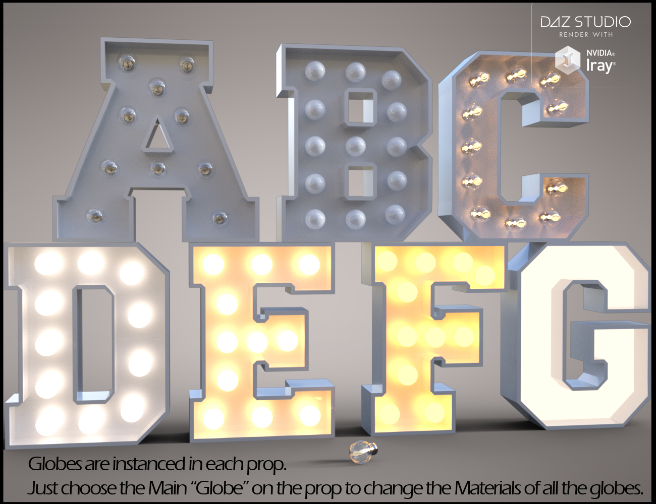 Alphabet and Number Props with Lights for Iray | Daz 3D