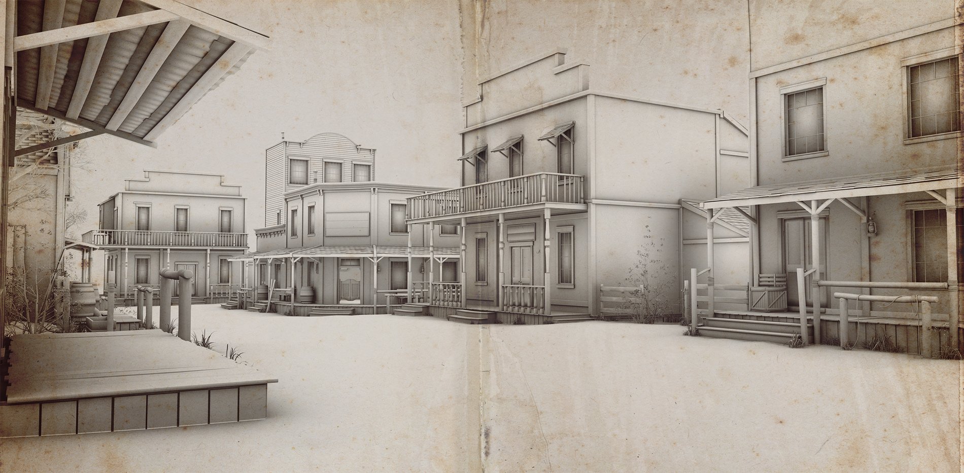 Old Western Town Drawing