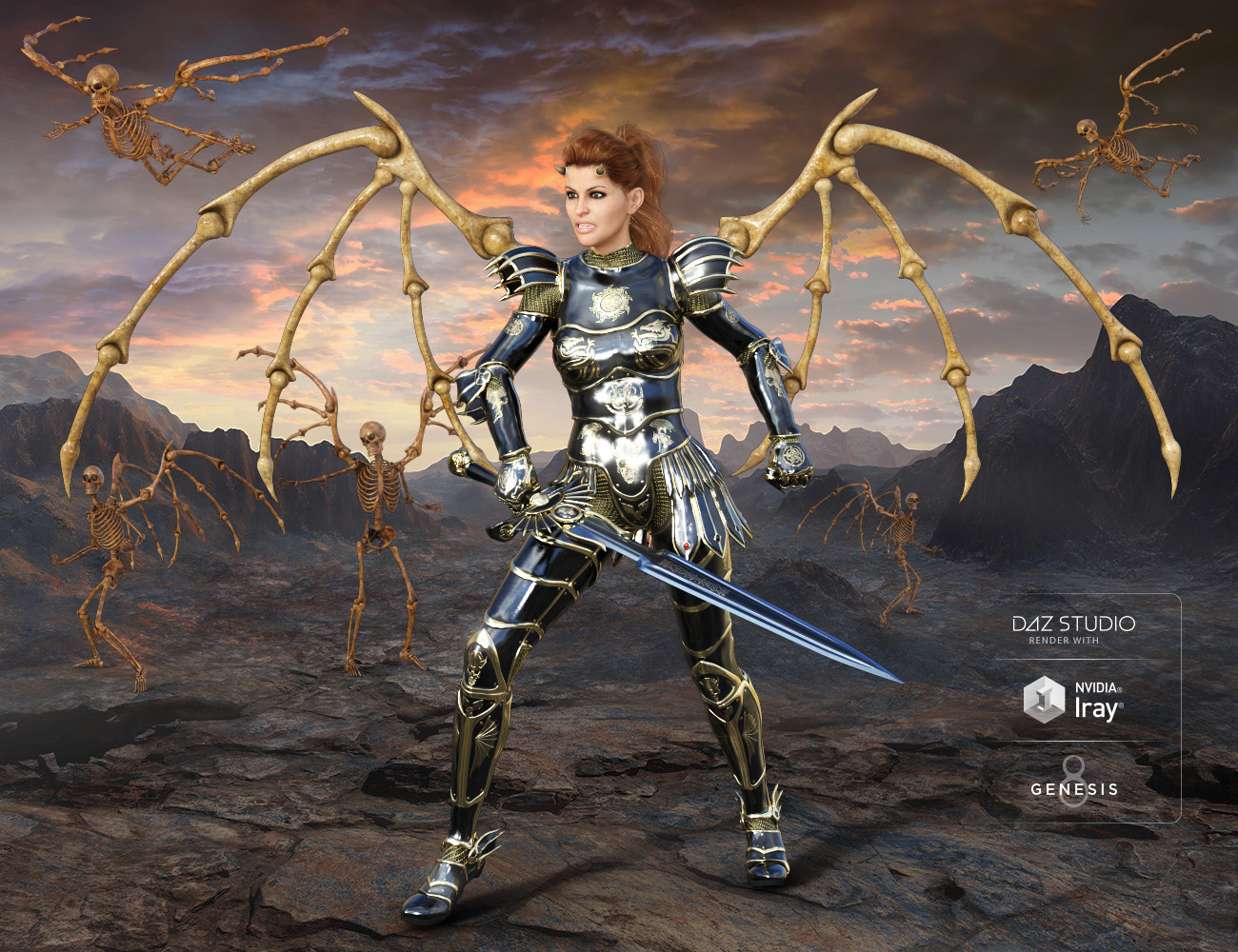 Boned Wings for Genesis 3 and 8 and Midnight Skeleton | Daz 3D